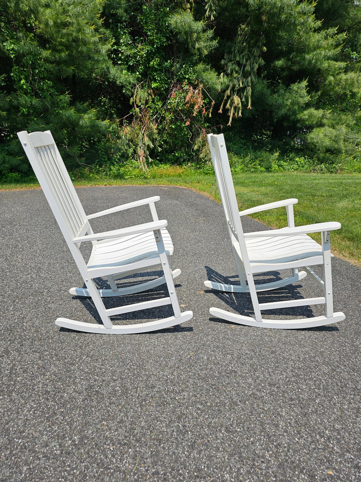 Pair Of Outdoor Slat Back Rocking Chairs #2309 | Auctionninja.com