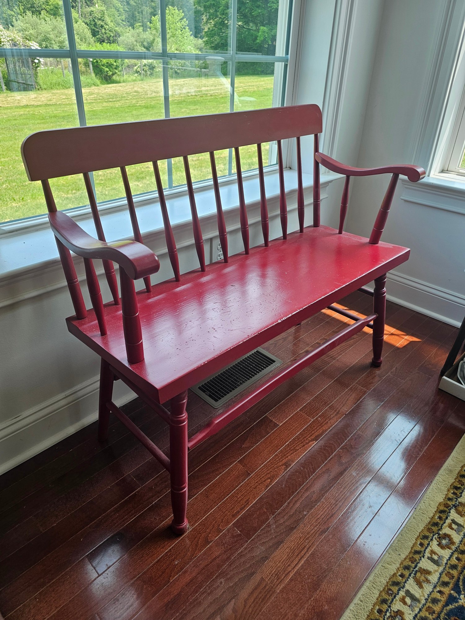 Brick Red Painted Farmhouse Deacon's Bench Seat #1963 | Auctionninja.com