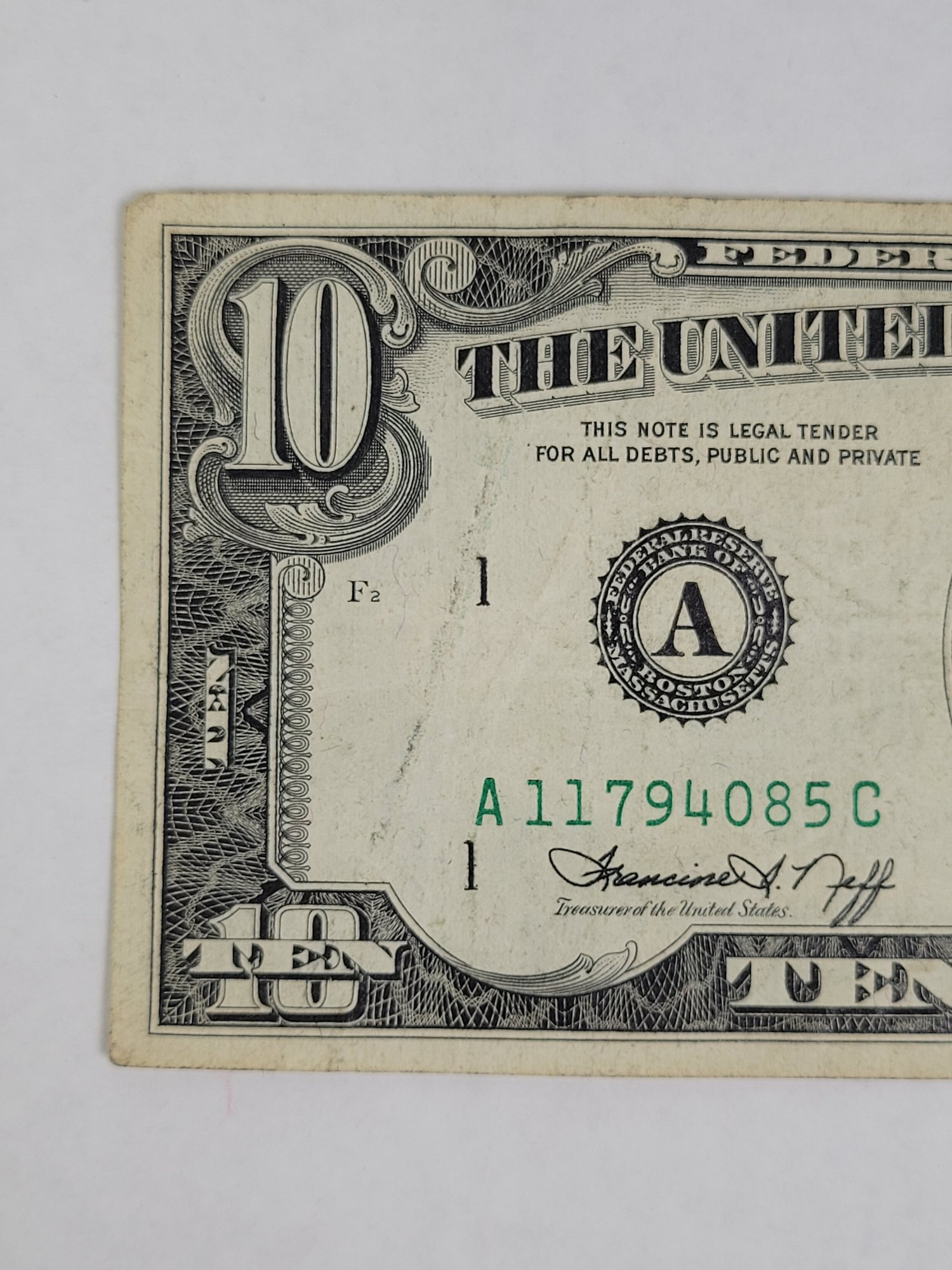 Series 1974 - $10 Federal Reserve Note - Partial / Mismatched Serial ...