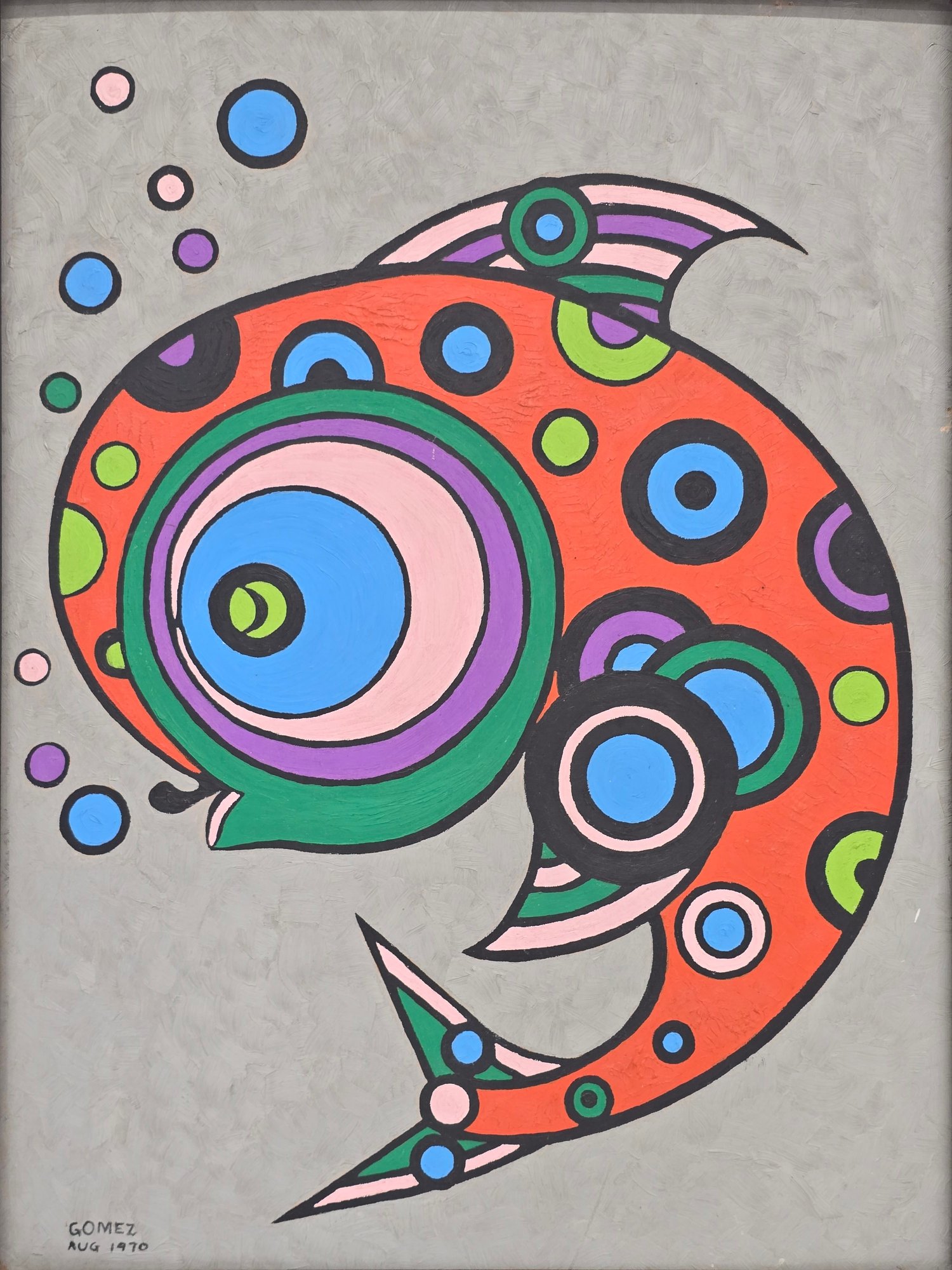 Retro 1970s Abstract Painting Of Colorful Fish - Signed "Gomez - 1970 ...