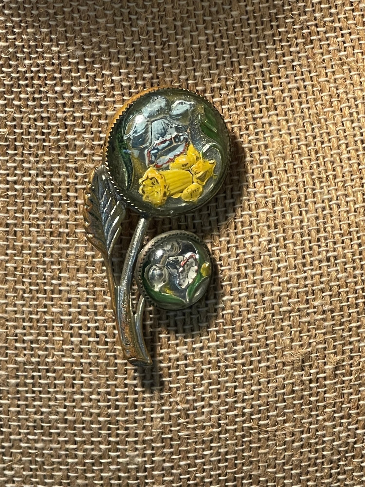 Reverse Painted C Clasp Antique Flower Costume Jewelry Brooch / Pin ...