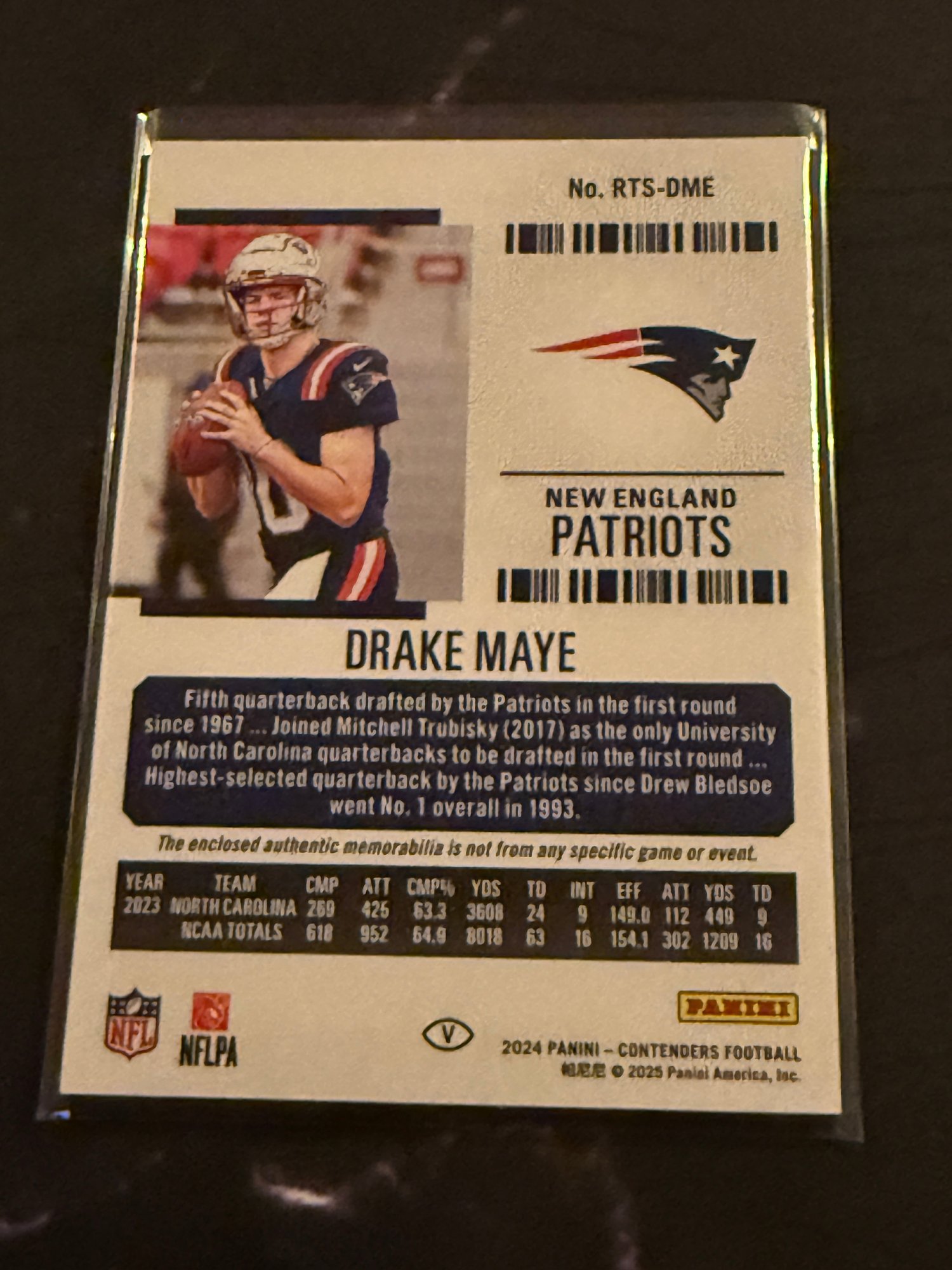 2024 Panini Contenders Drake Maye #RTS-DME Rookie Ticket Patch ...