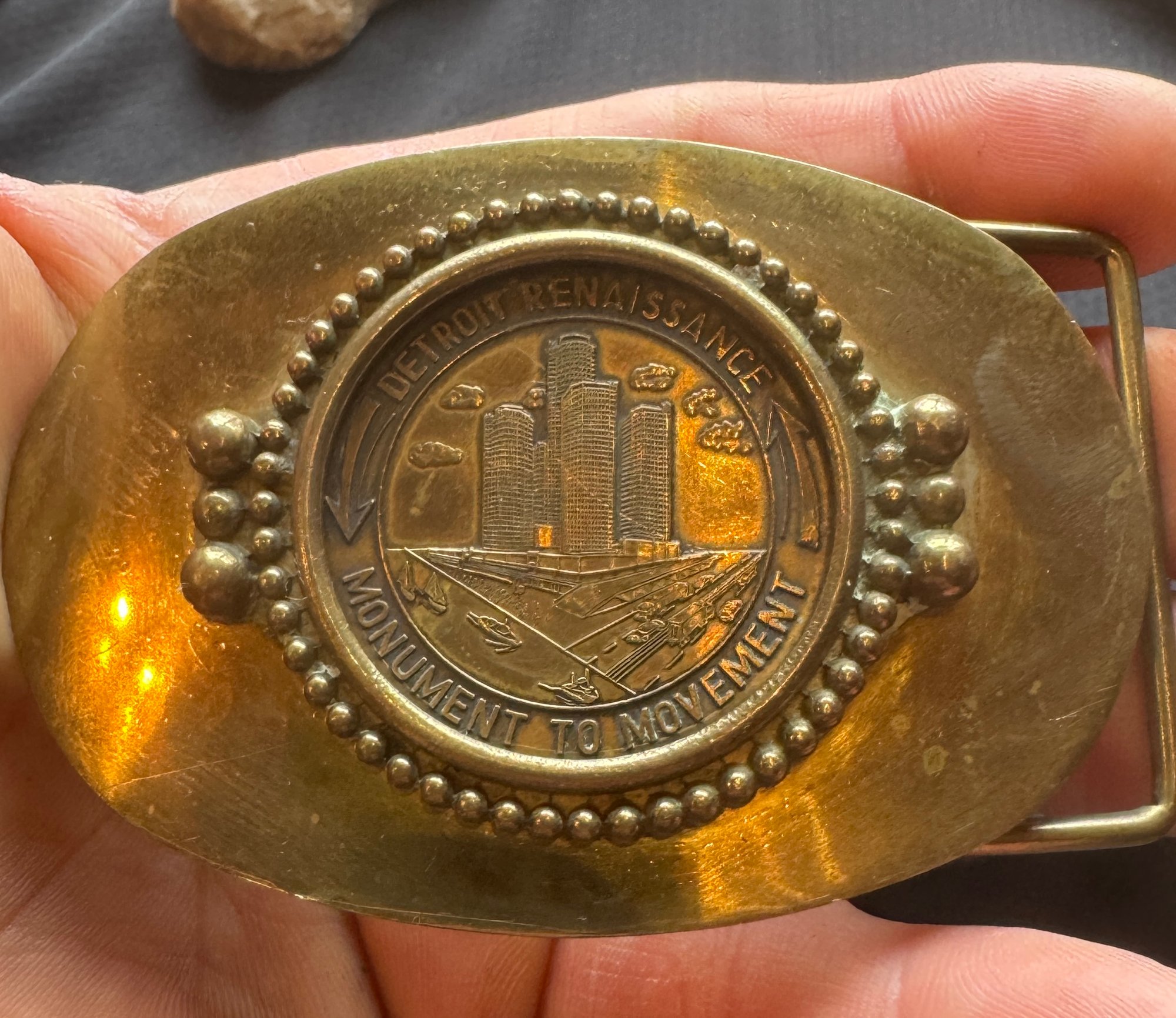 Detroit Renaissance Monument To Movement Solid Brass Belt Buckle #29589 ...