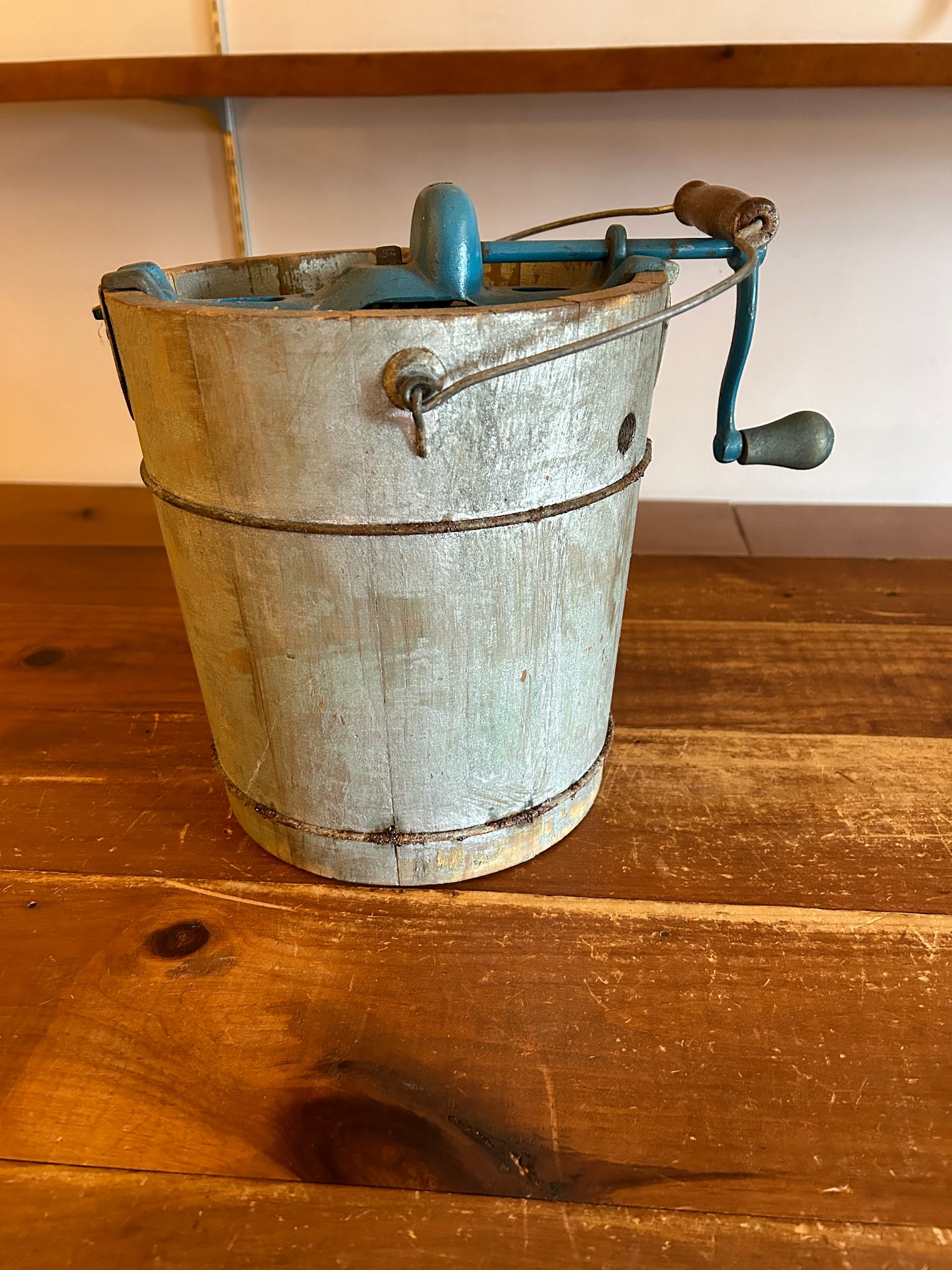 Early Ice Cream Maker In Blue / Green Paint #4900 | Auctionninja.com