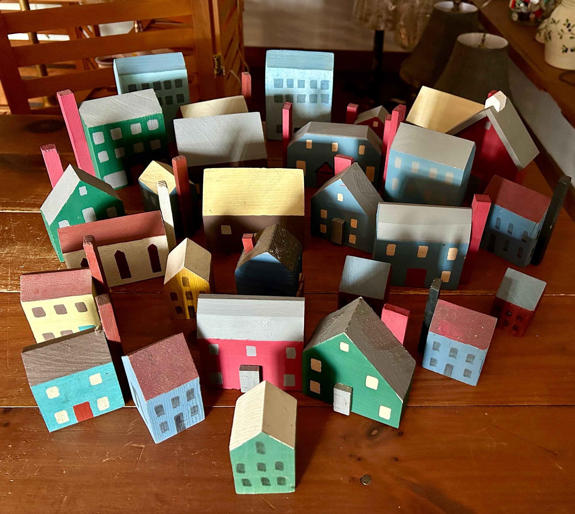 Home Made Painted Village Wood Blocks #4958 | Auctionninja.com