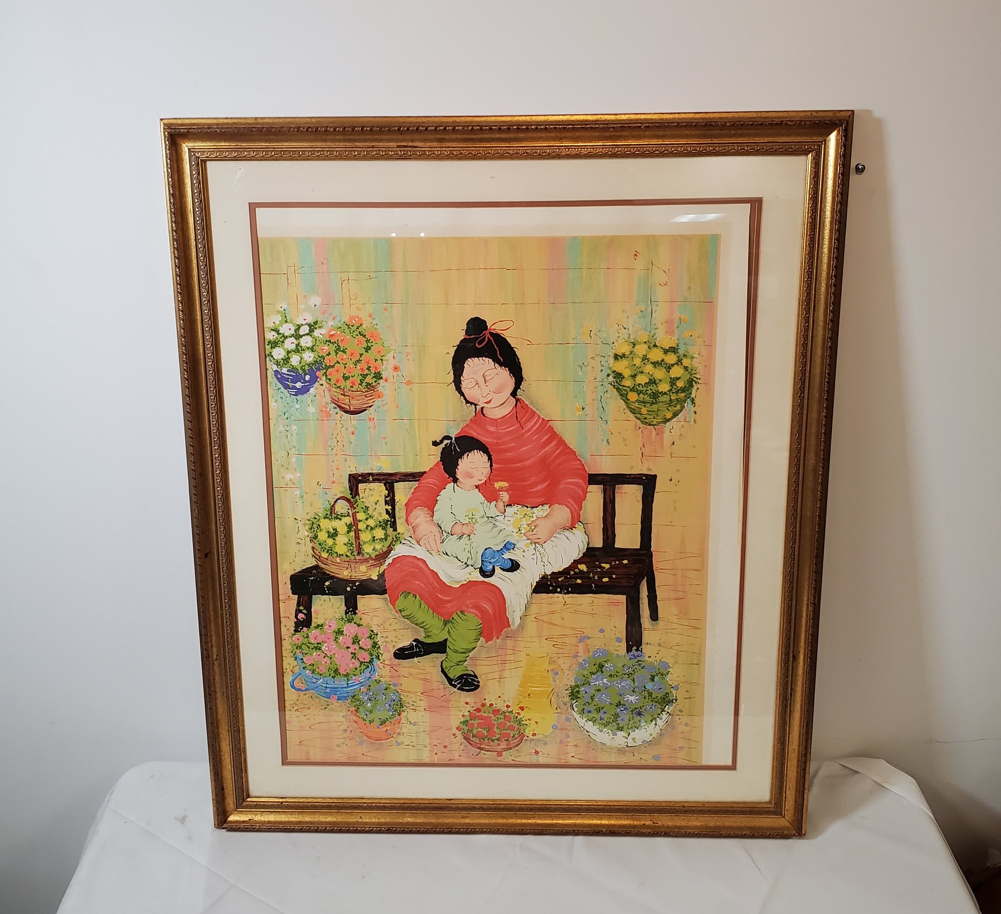 Mildred Barrett, Mother & Child Flowers Lithograph, American Art #16045 ...