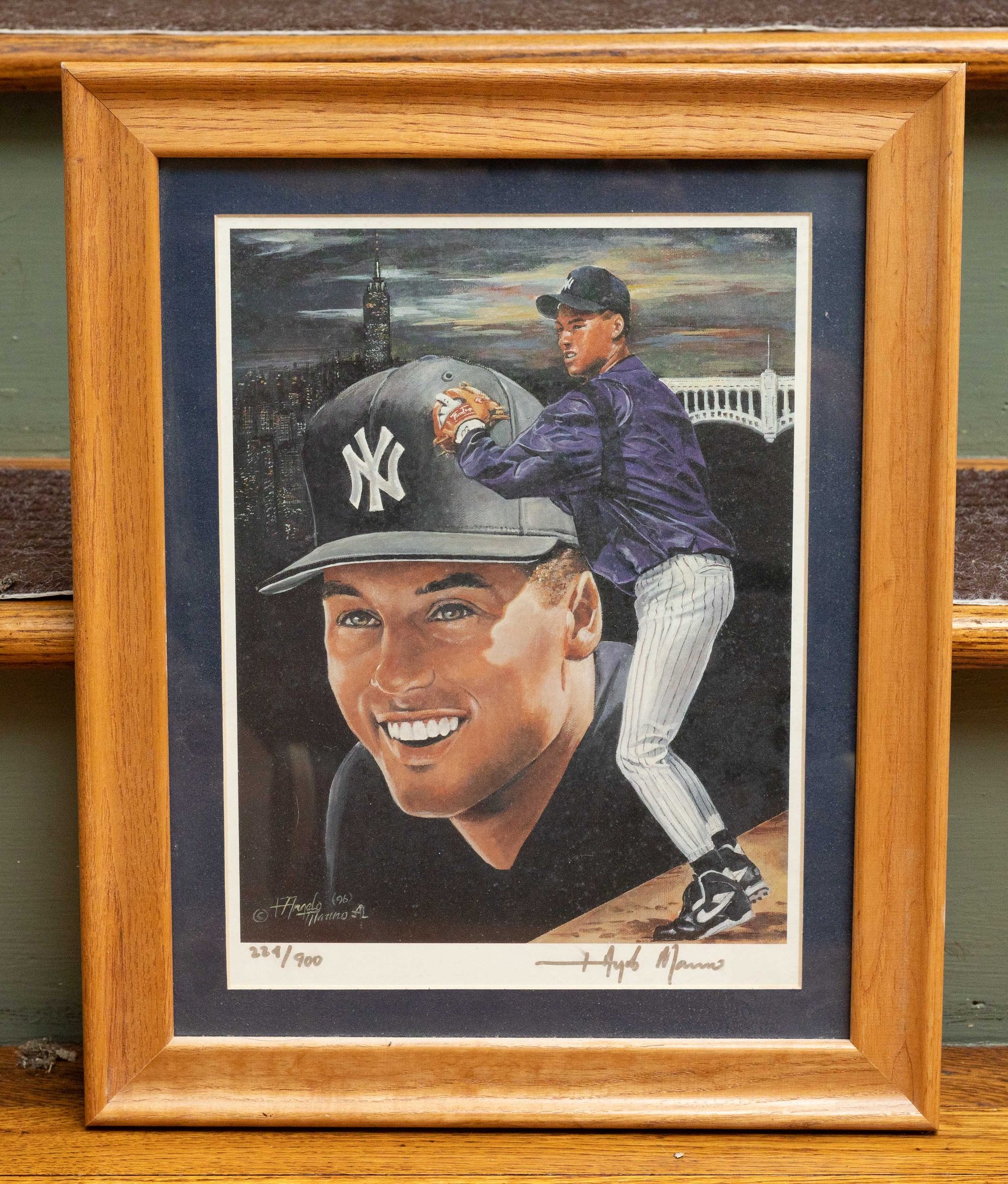 DEREK JETER NY YANKEES 9x12 Artist Signed Litho Print Angelo Marino Ltd ...