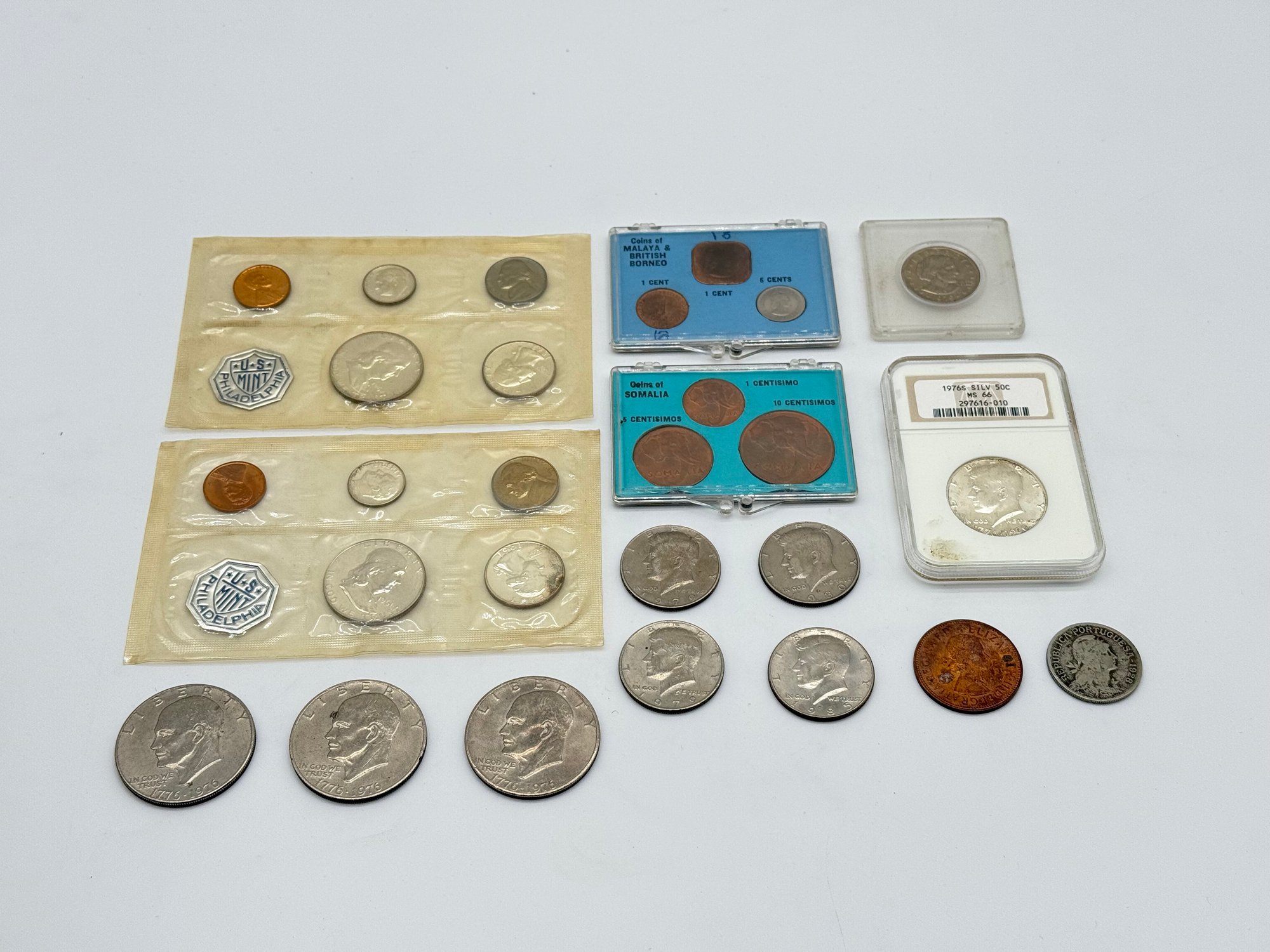 Large Mixed World & U.S. Coin Lot Mint Sets, Foreign Currency, 1976 ...