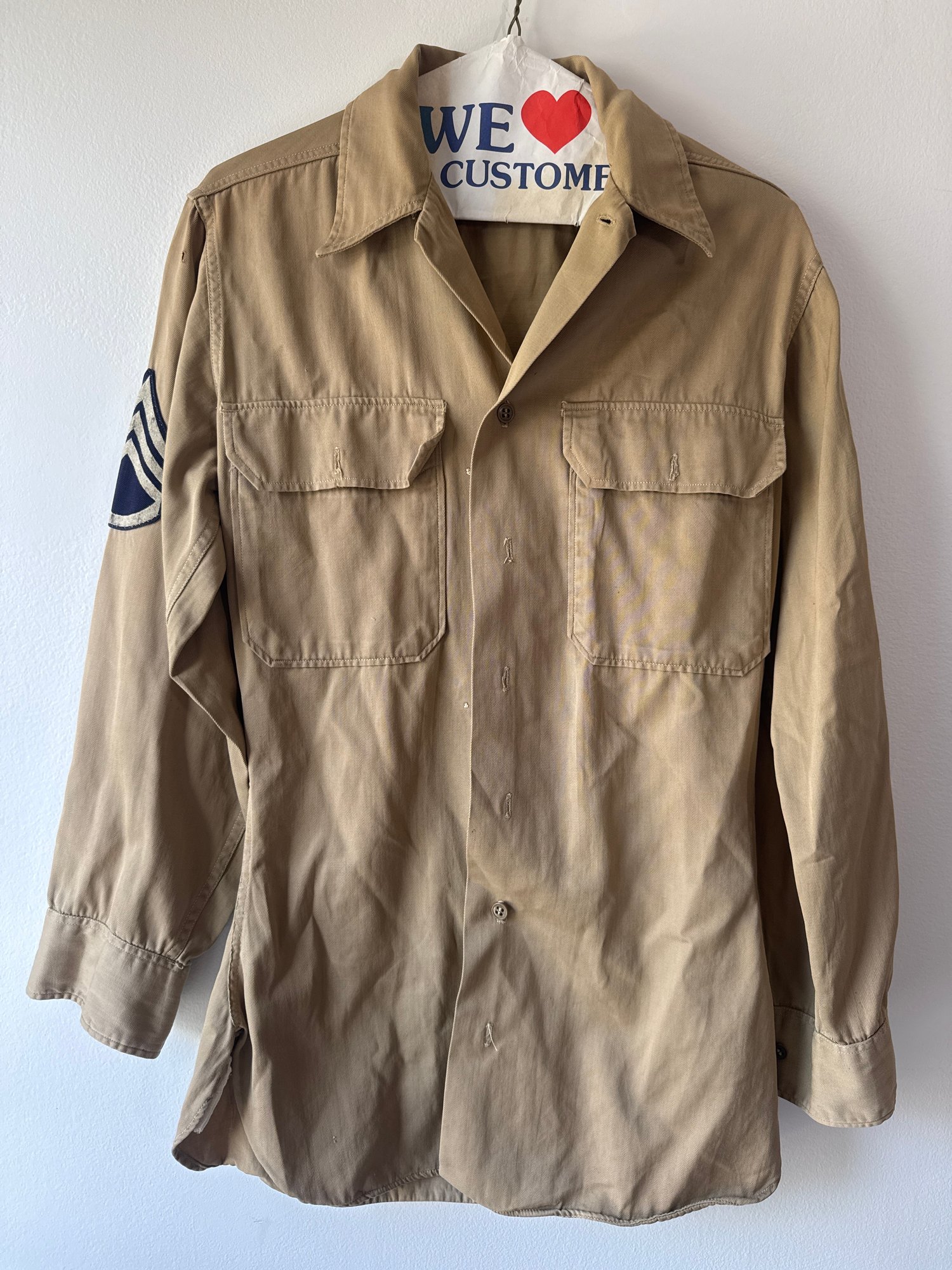 WWII U.S. Army Khaki Shirt Technical Sergeant Rank 9th Service Command ...