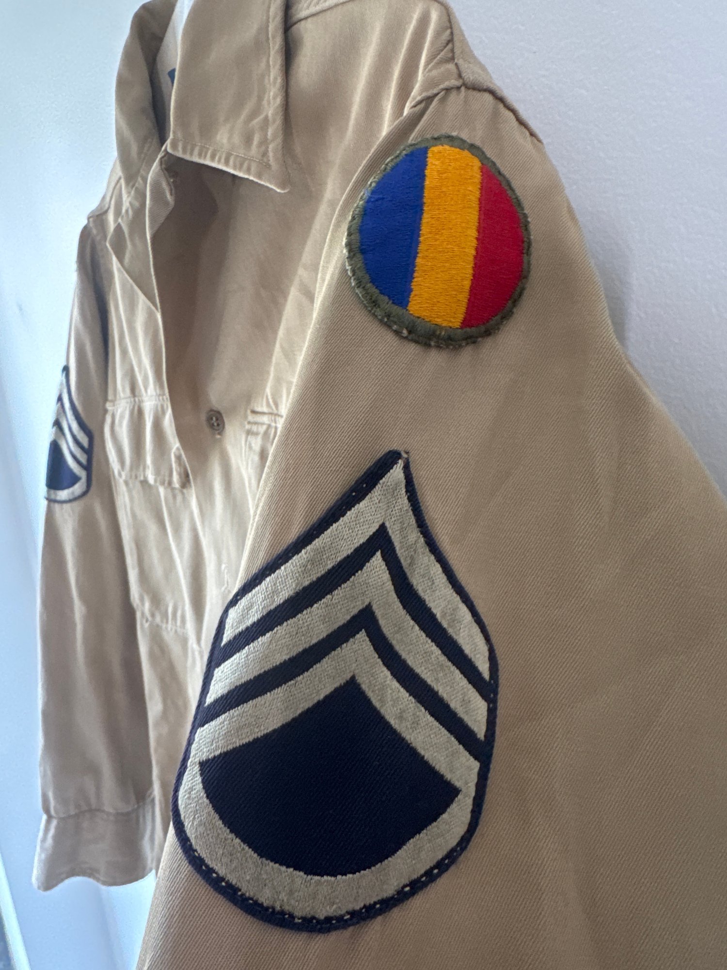 WWII U.S. Army Khaki Shirt Technical Sergeant Rank 9th Service Command ...