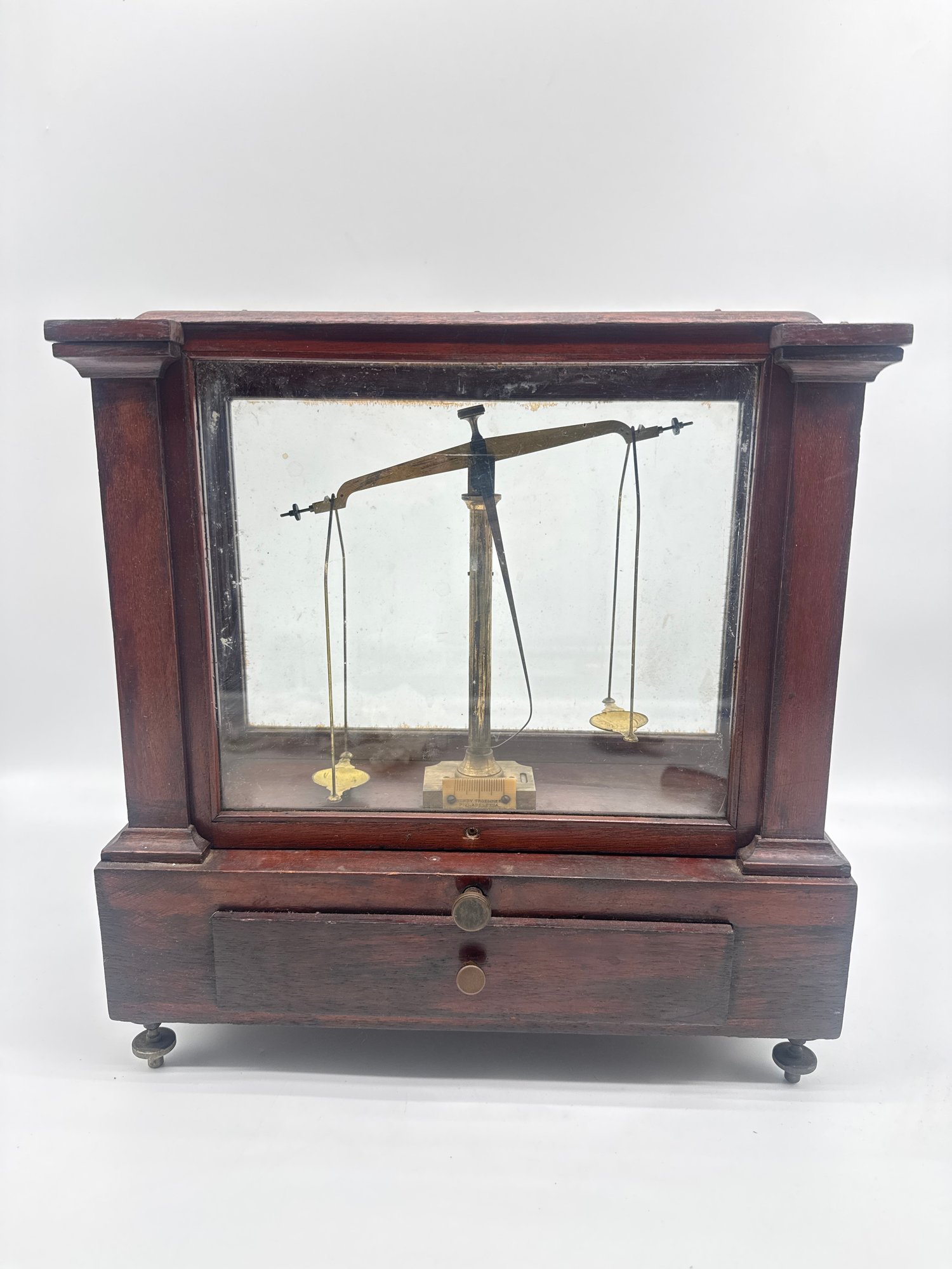 Antique Henry Troemner Analytical Balance Scale In Mahogany And Glass ...