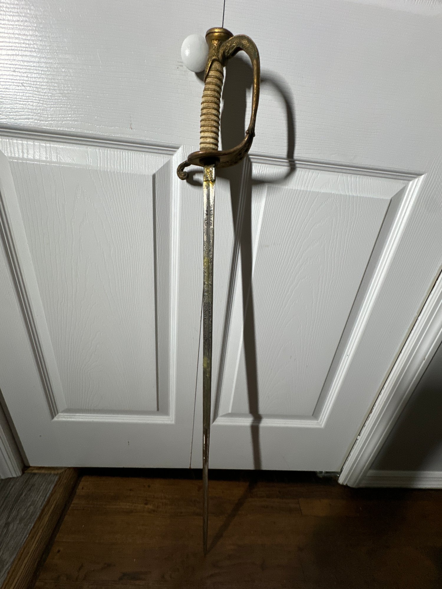 Antique Ceremonial Or Dress Sword Featuring Intricate Engravings On The ...