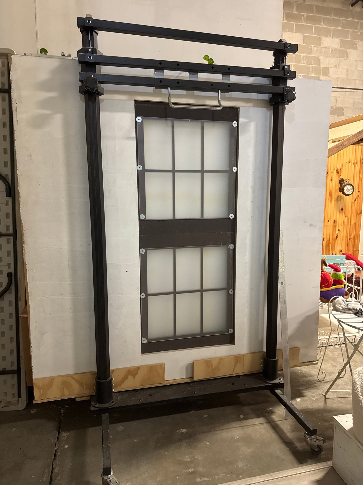 Adjustable Heavy-Duty Rolling Backdrop Stand With Frosted Window Panel ...