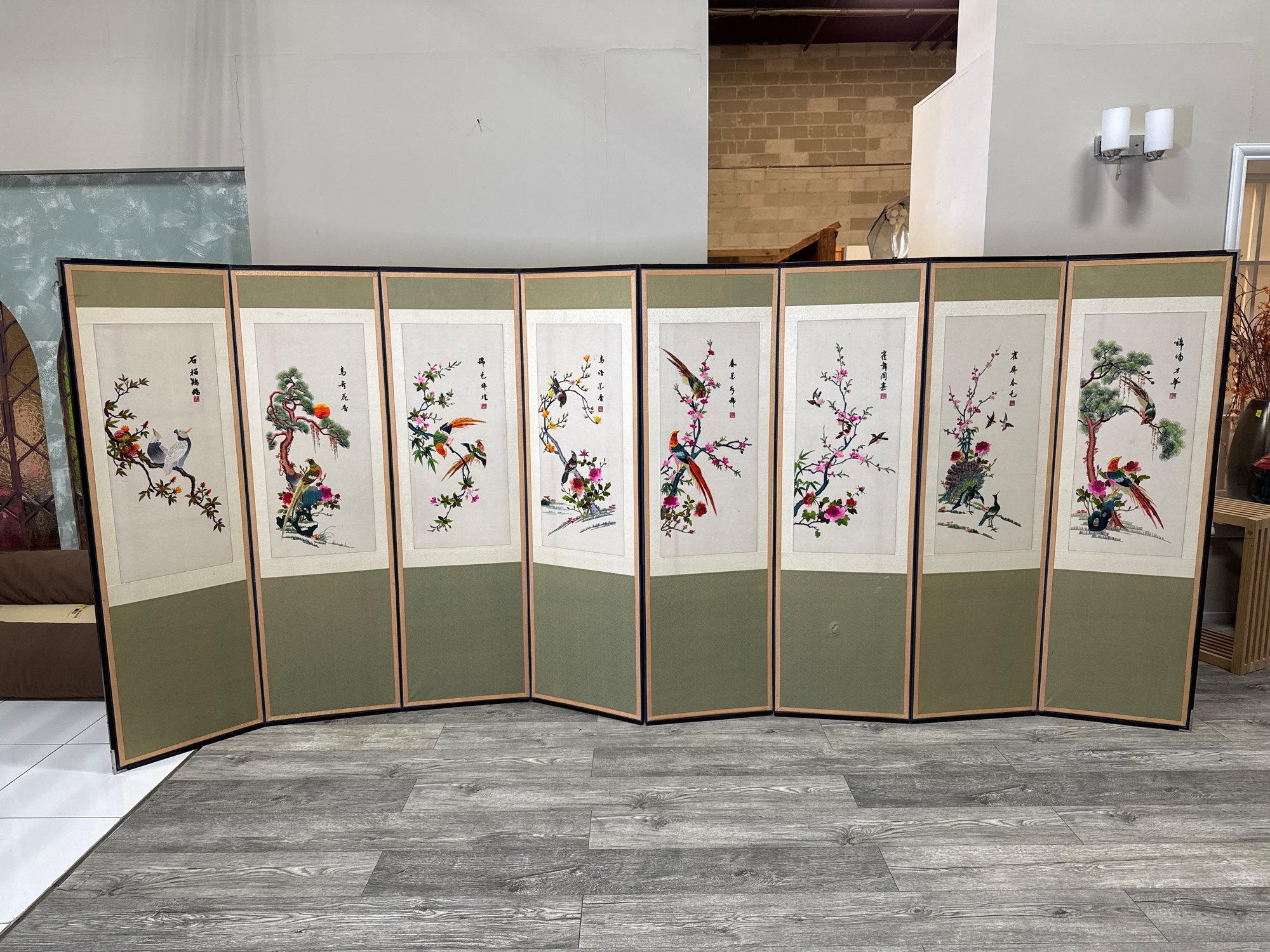 Elegant Vintage Chinese 8-panel Folding Screen Featuring Intricate Hand ...