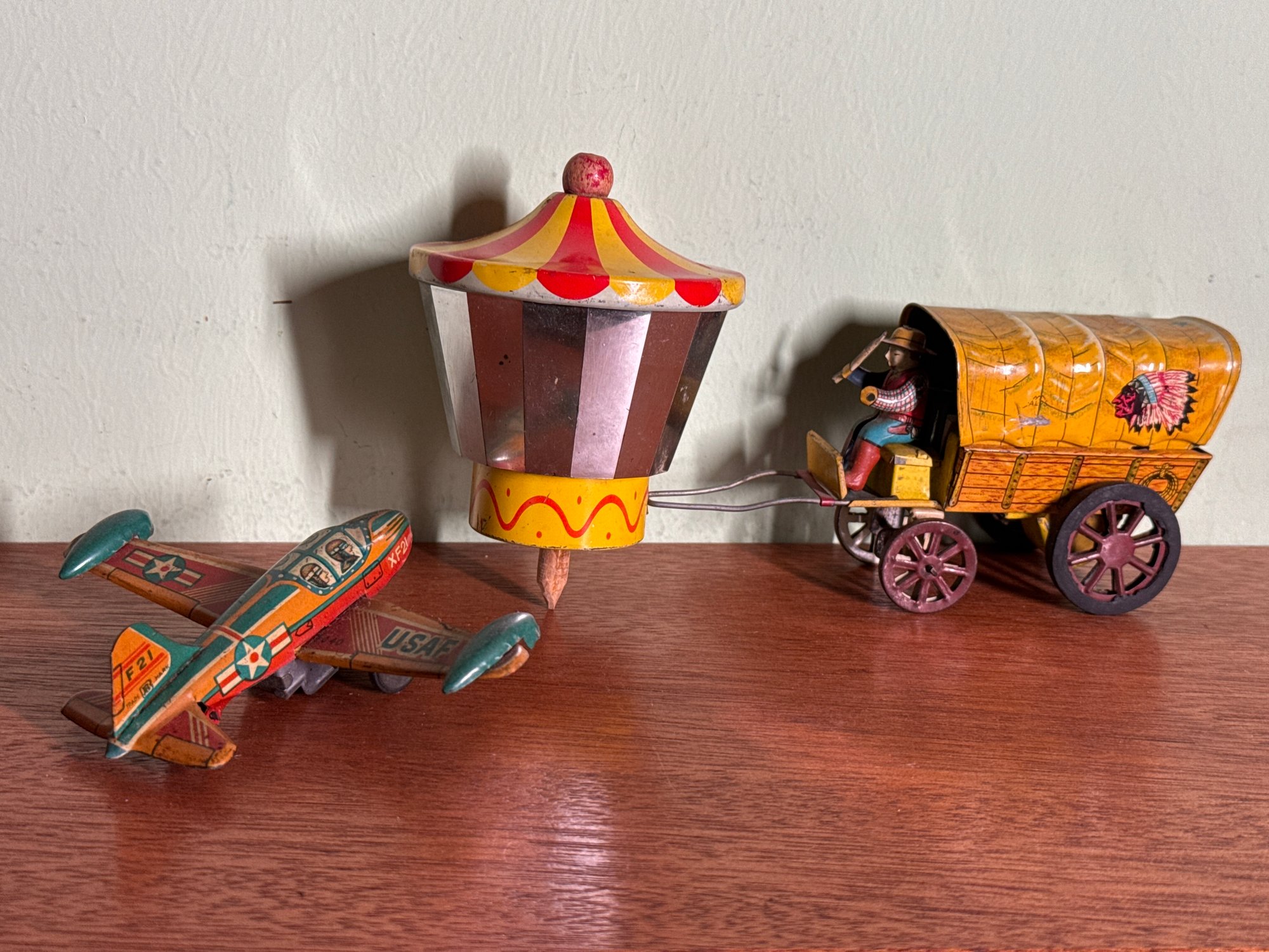 Vintage Alps Mark Friction Power Cow Boy Horse Cart Litho Tin Toy Japan ...