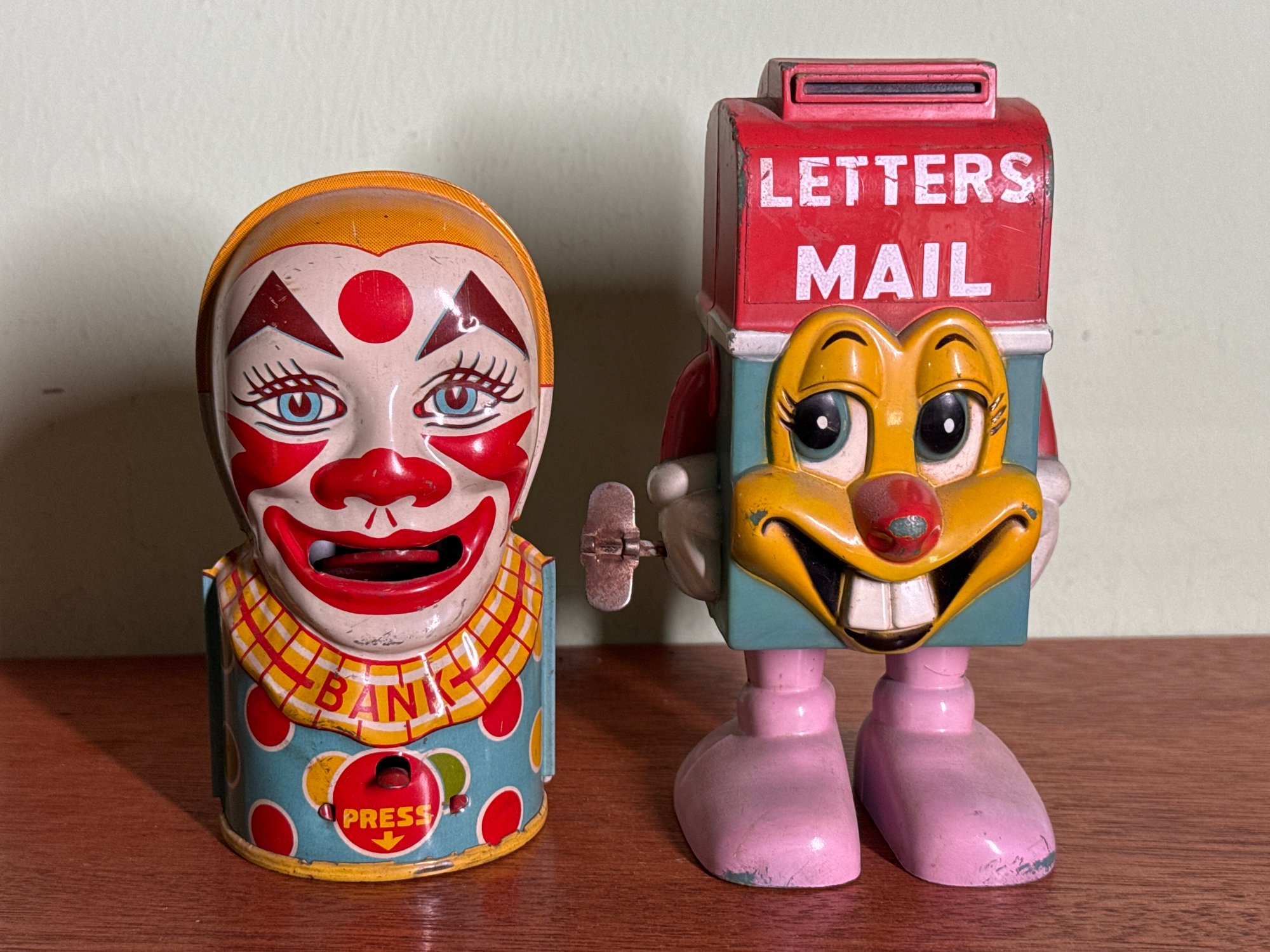 Antique J Chein - Tin Litho - Clown Bank Toy, Watch The Tongue, Marxie ...