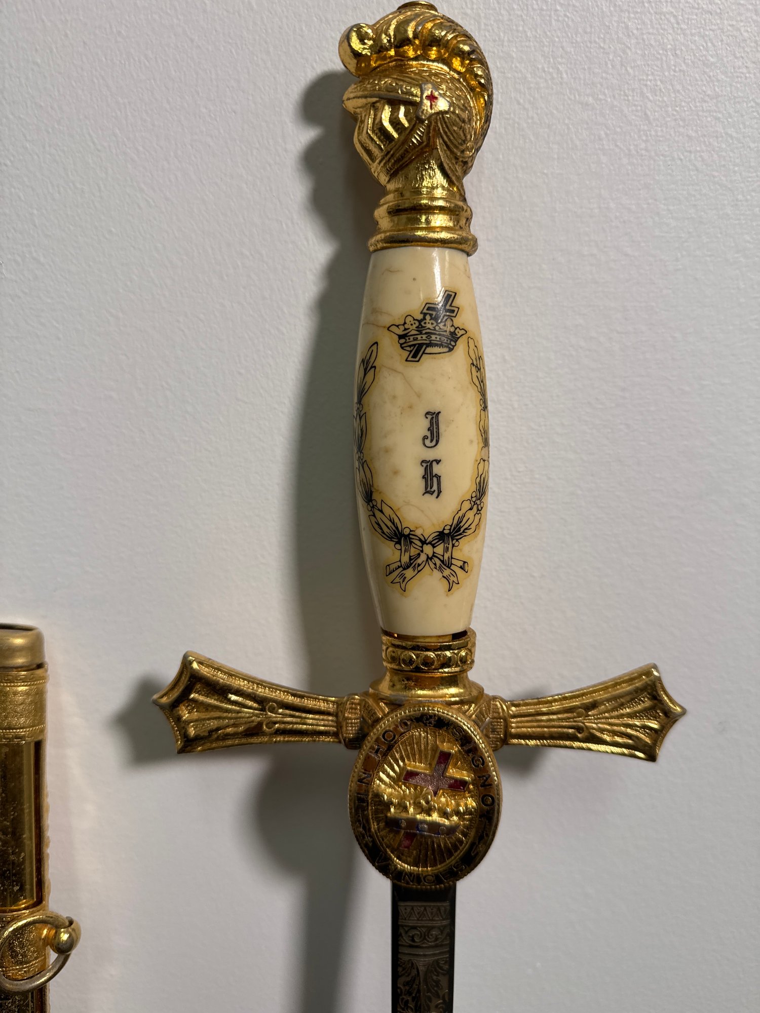Vintage Knights Templar Masonic Ceremonial Sword Gold & Ivory Handle ...