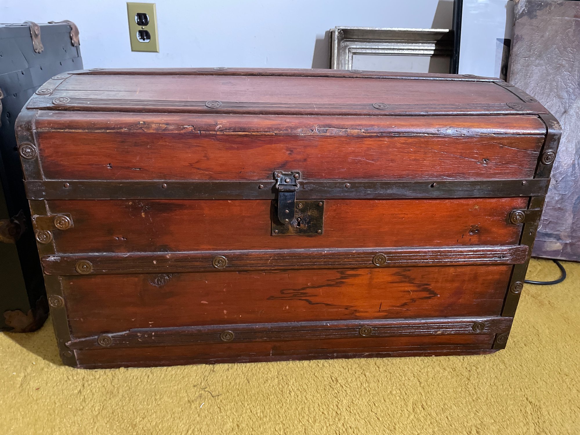 Antique Wooden Steamer Trunk With Metal Hardware Classic Storage Chest ...