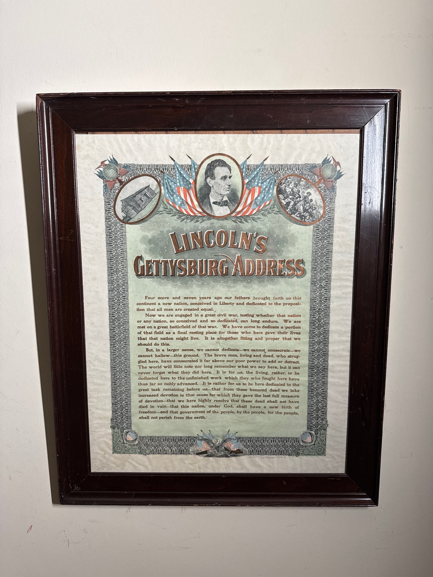 Framed Lincolns Gettysburg Address Lithograph Patriotic Americana ...