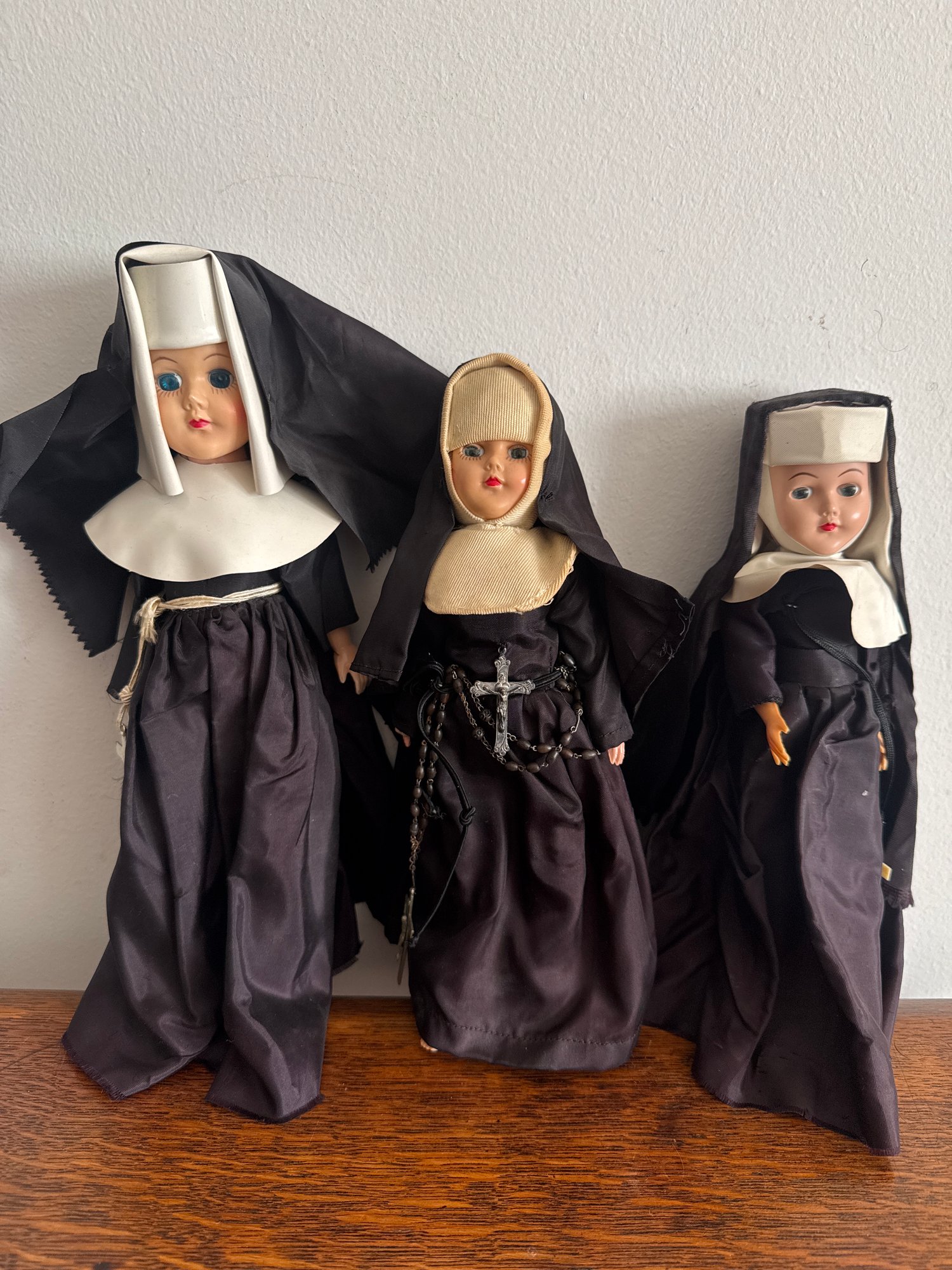 Set Of 3 Vintage Nun Dolls In Full Habit Mid-Century Religious Display ...