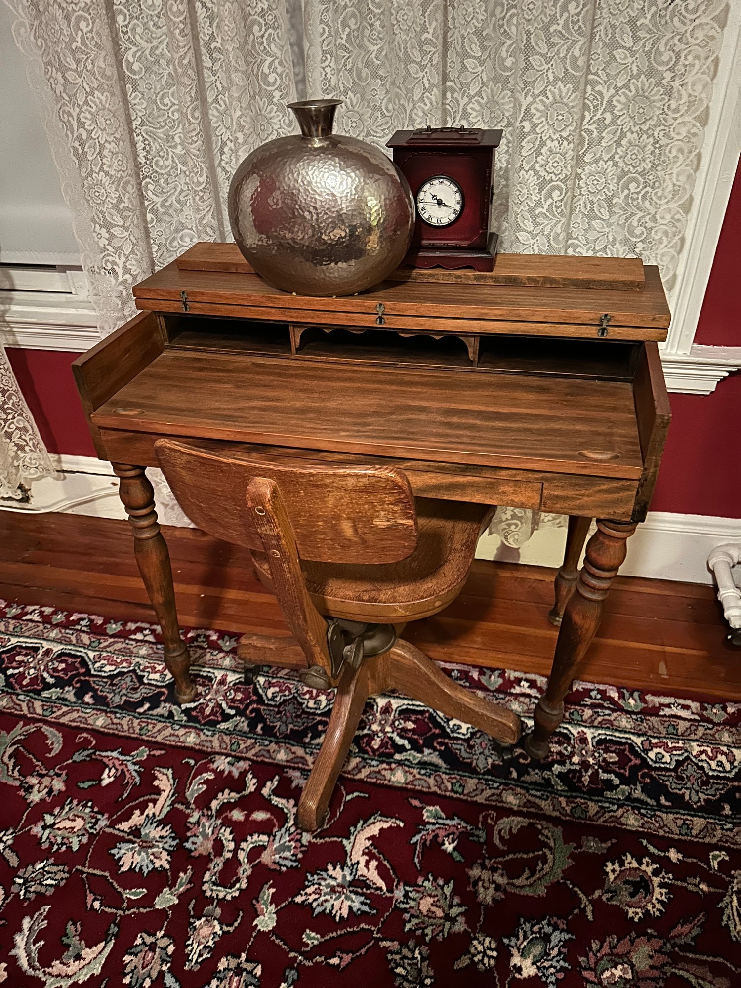 Antique Mahogany Spinet Desk With Chair #1805 | Auctionninja.com