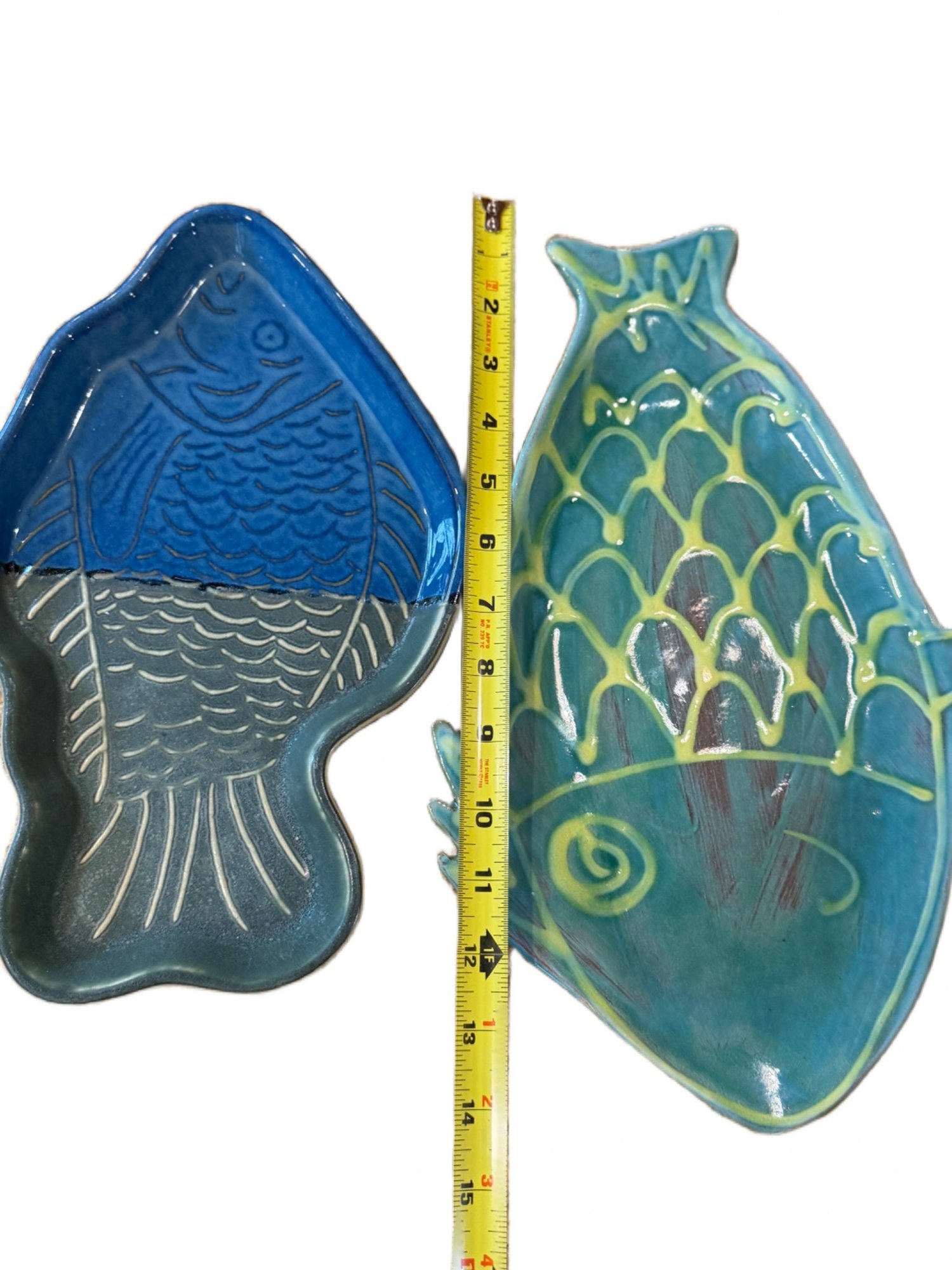 Two Fish-Themed Ceramic Serving Platters In Blue And Green #82511 ...