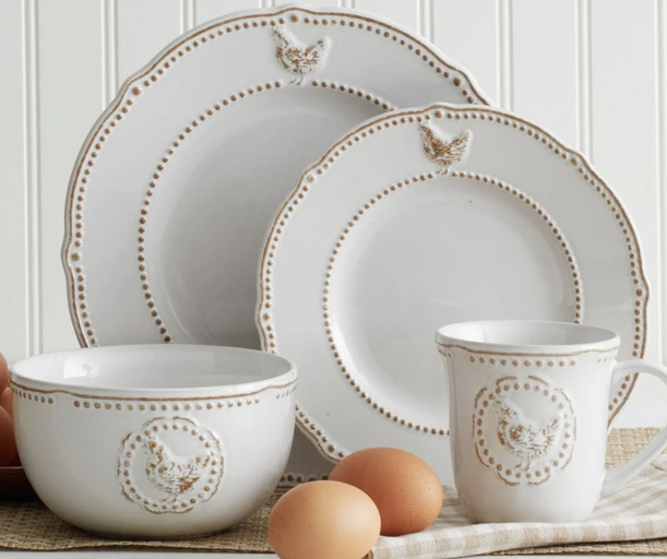 (NEW) Pfaltzgraff Farmhouse Hen Dinnerware Set (16 Piece), White #64570 ...