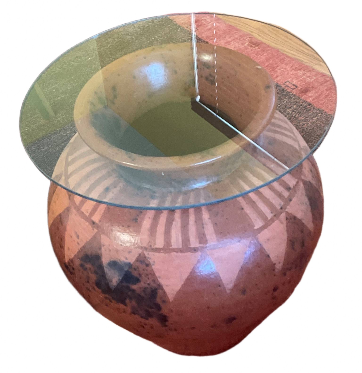 Round Glass Top Table With 19-Inch Pottery Base #82418 | Auctionninja.com