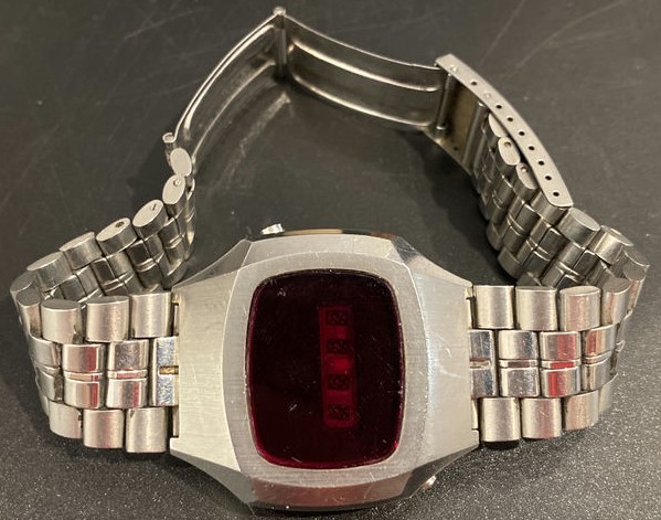 LED Digital Watch, 1970s Style, Stainless Steel, Red Display #69050 ...