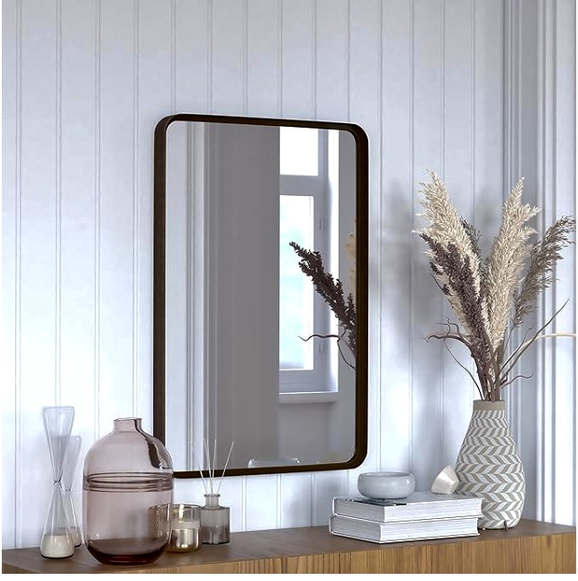 (NEW) Rectangle Wall Mirror - Brushed Bronze Accent Mirror - 20" X 30 ...