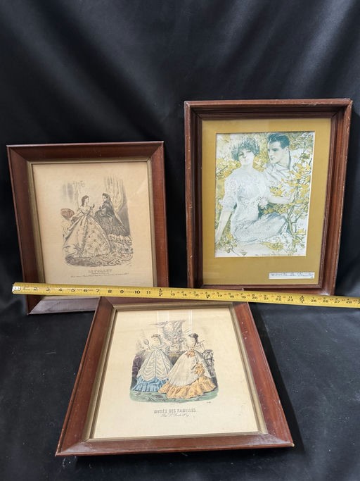 Framed Art Prints Collection: 3-Pieces Assortment, Brown Wooden Frames ...