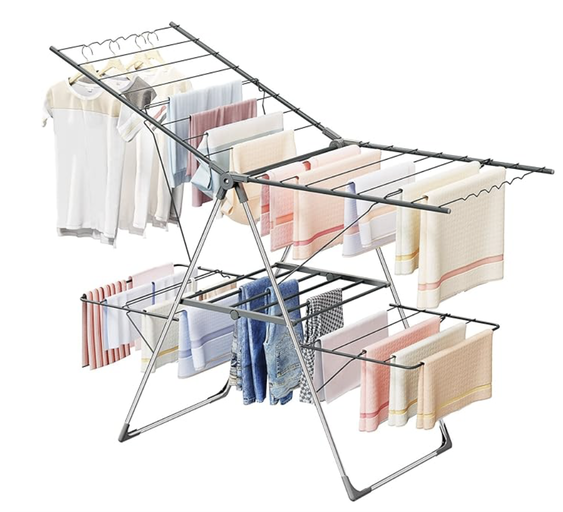 (NEW) Bigzzia Clothes Drying Rack Foldable, 2-Level Large Laundry ...