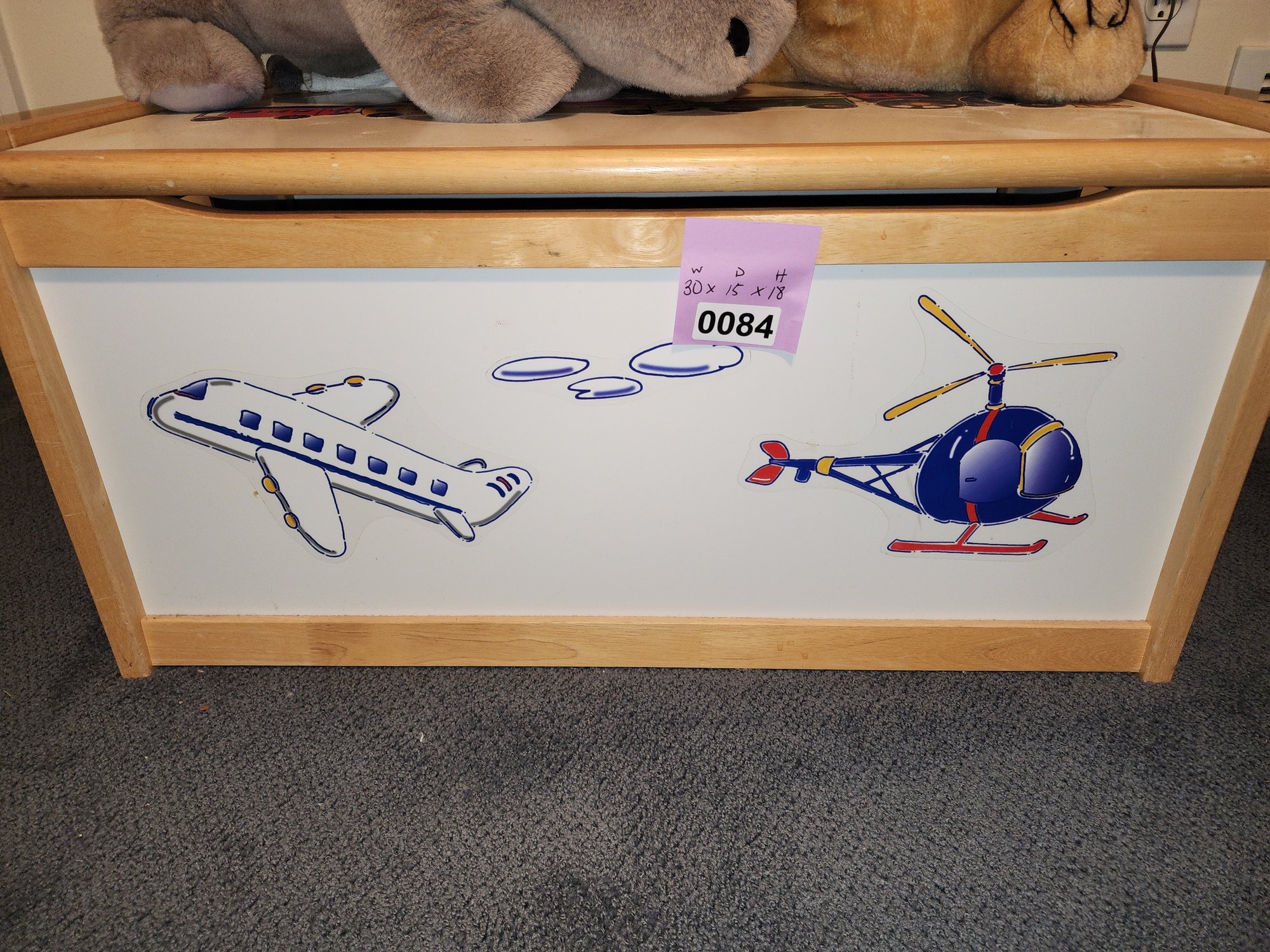 084 - CHILDRENS TOY STORAGE BENCH WITH AIRPLANE & HELICOPTER DESIGN ...