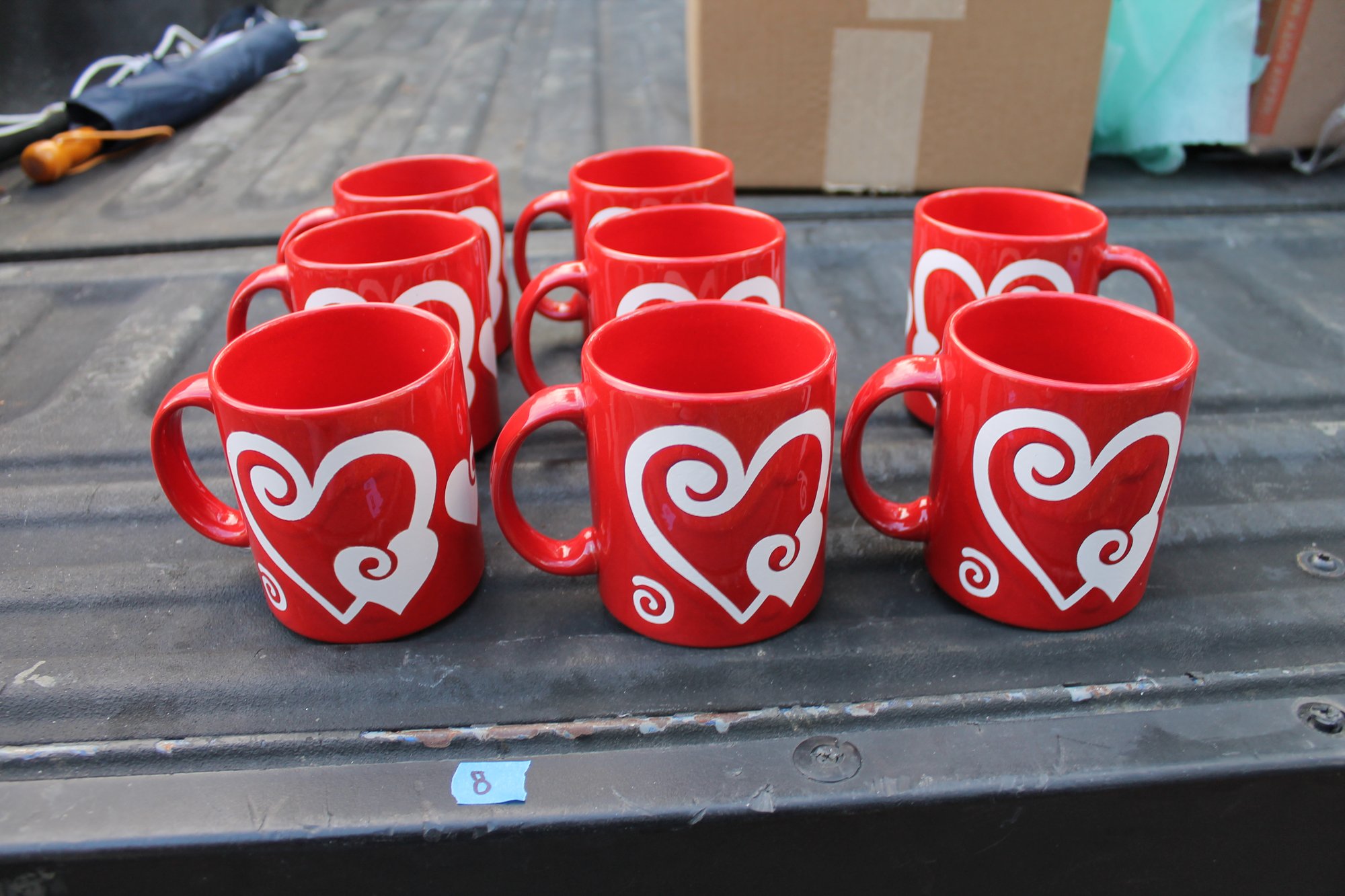 8 ~ SET OF 8 NEW GERMAN POTTERY RED HEART MUGS #23391 | Auctionninja.com