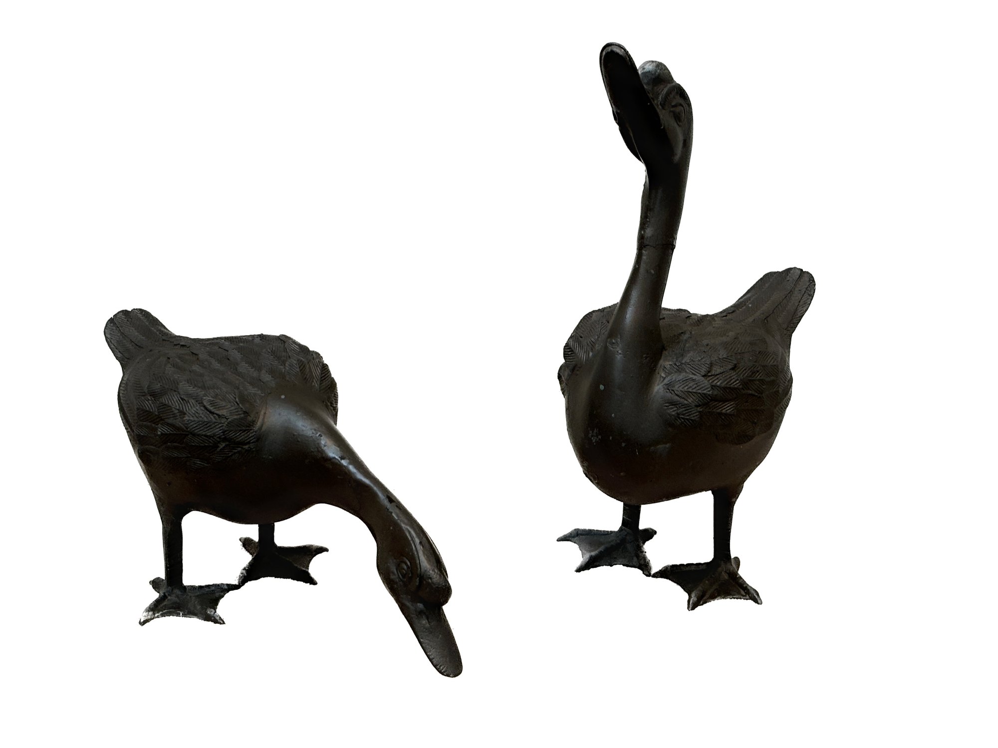 Set Of 2 Cast Bronze Geese Statues #13912 | Auctionninja.com