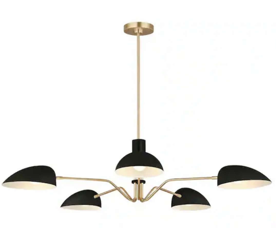 Jane 5-Light Matte Black And Burnished Brass Mid-Century Modern Hanging ...