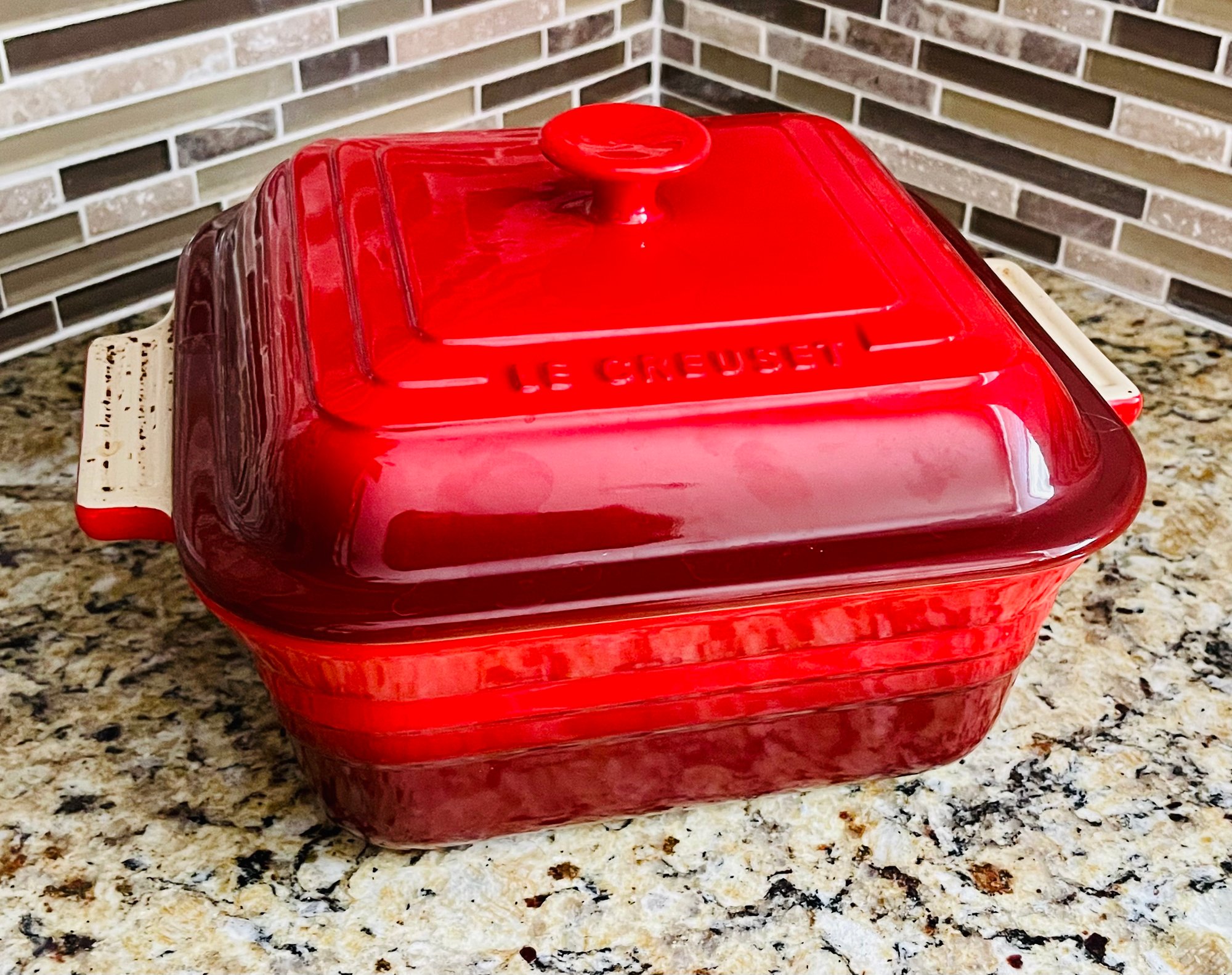 Red Le Creuset Square Stoneware Casserole With Lid #128149 ...