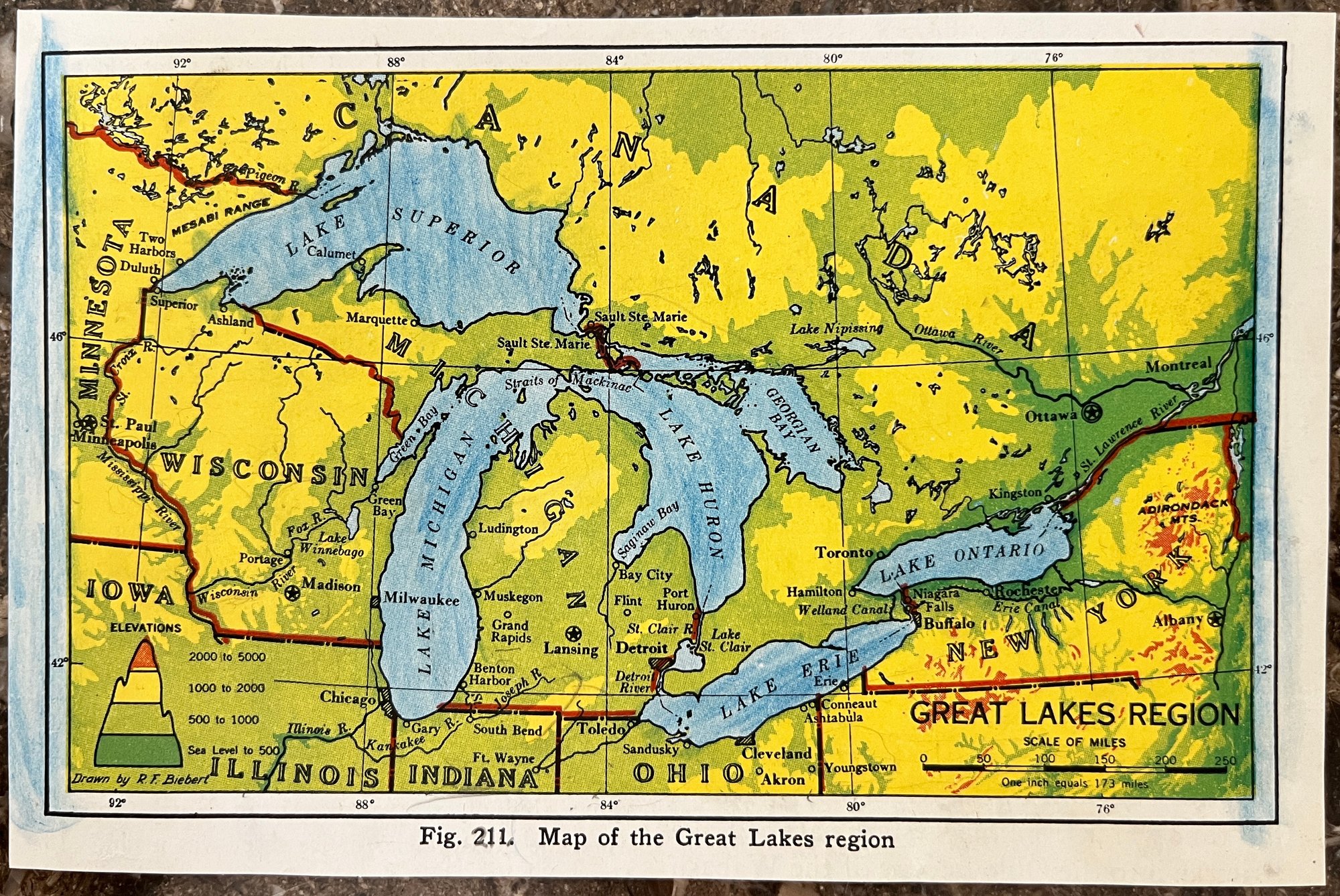 Color Map Of The Great Lakes Region - The New World Past And Present ...