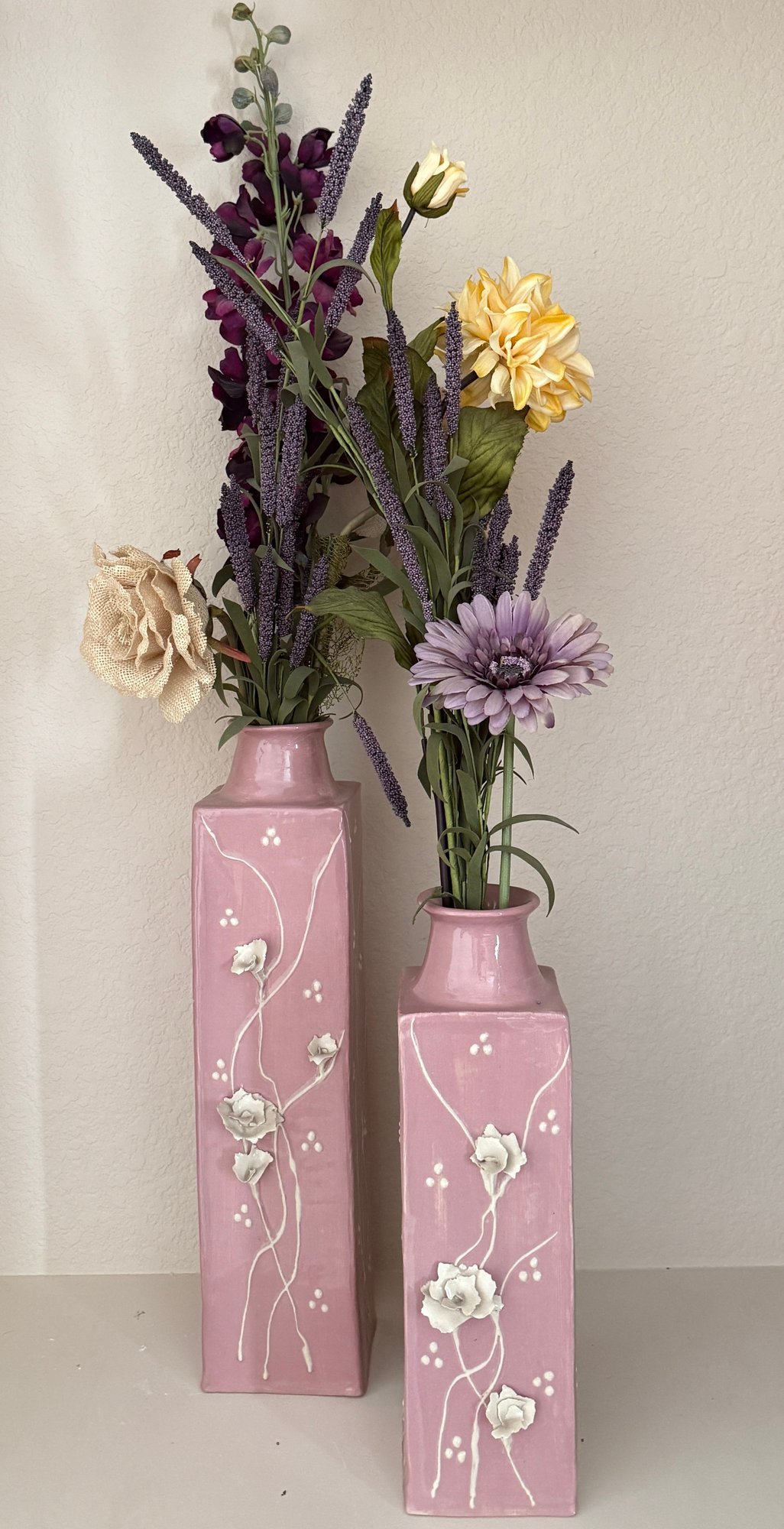 Pair Of Ceramic Vases With Faux Flowers - Signed #253899 | Auctionninja.com