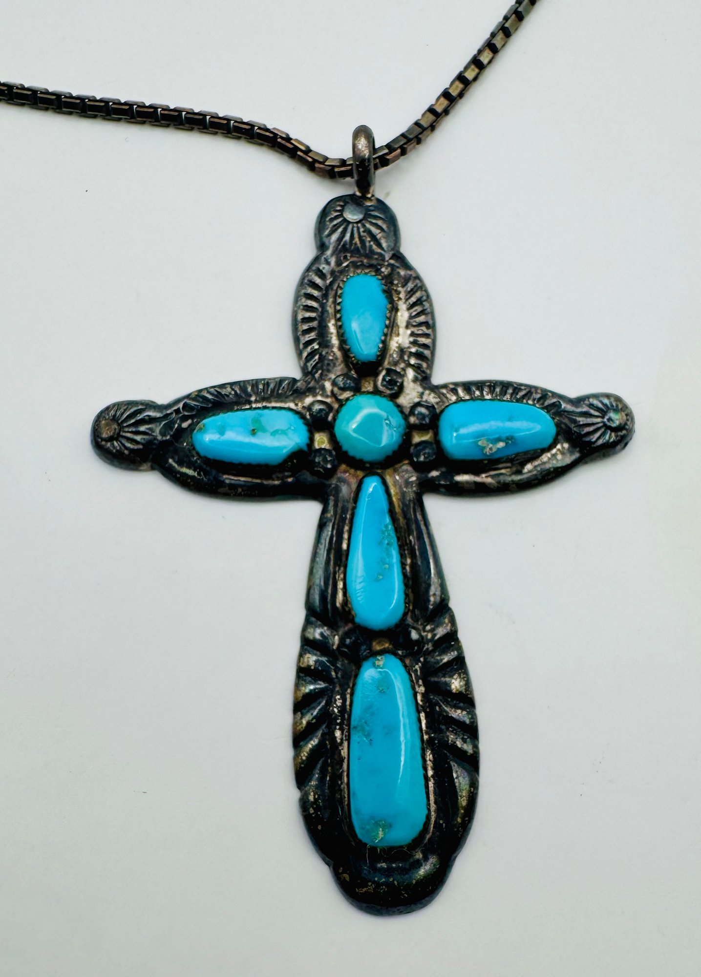 Vintage Lupe Iule Sterling Silver & Turquoise Cross With SS Chain ...