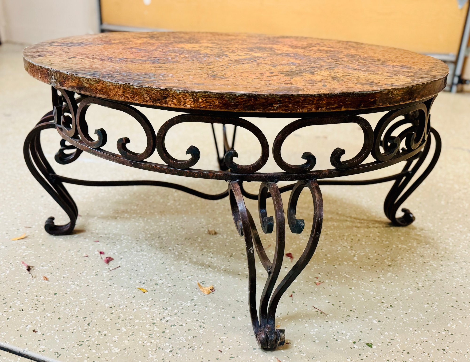 Wrought Iron Round Copper Top Coffee Table #224869 | Auctionninja.com