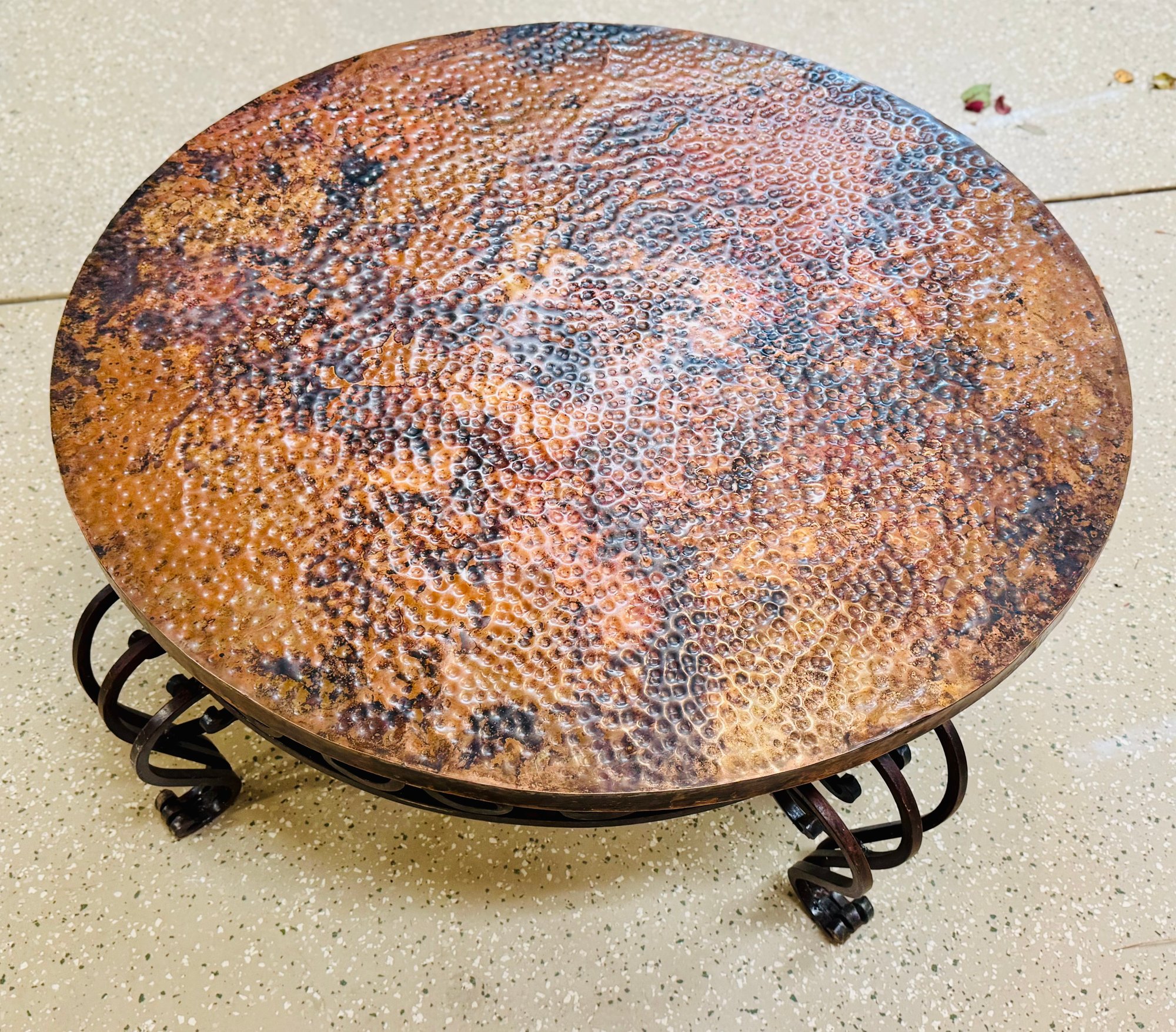 Wrought Iron Round Copper Top Coffee Table #224869 | Auctionninja.com
