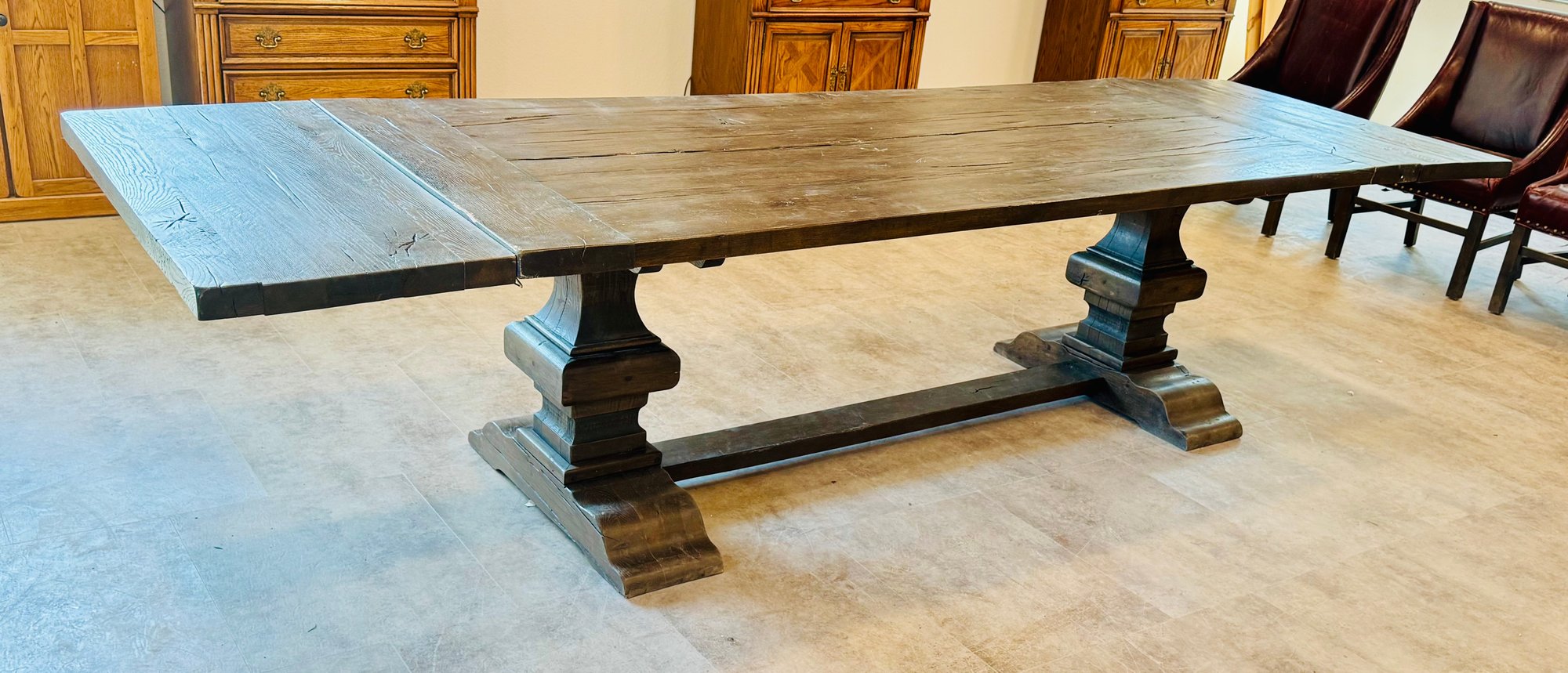 Restoration Hardware Salvaged Wood Trestle Rectangular Extension Dining Table #227546 ...