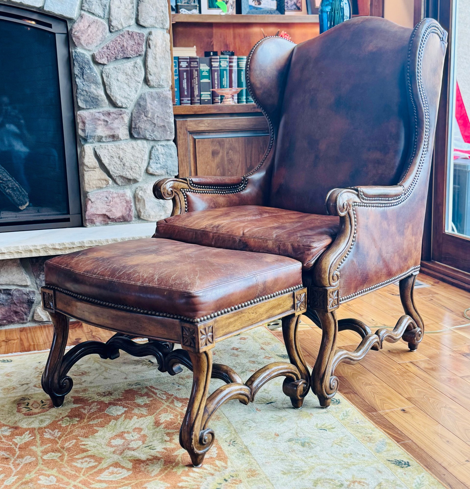 Ferguson Copeland Brown Leather Wingback Chair With Matching Footrest ...