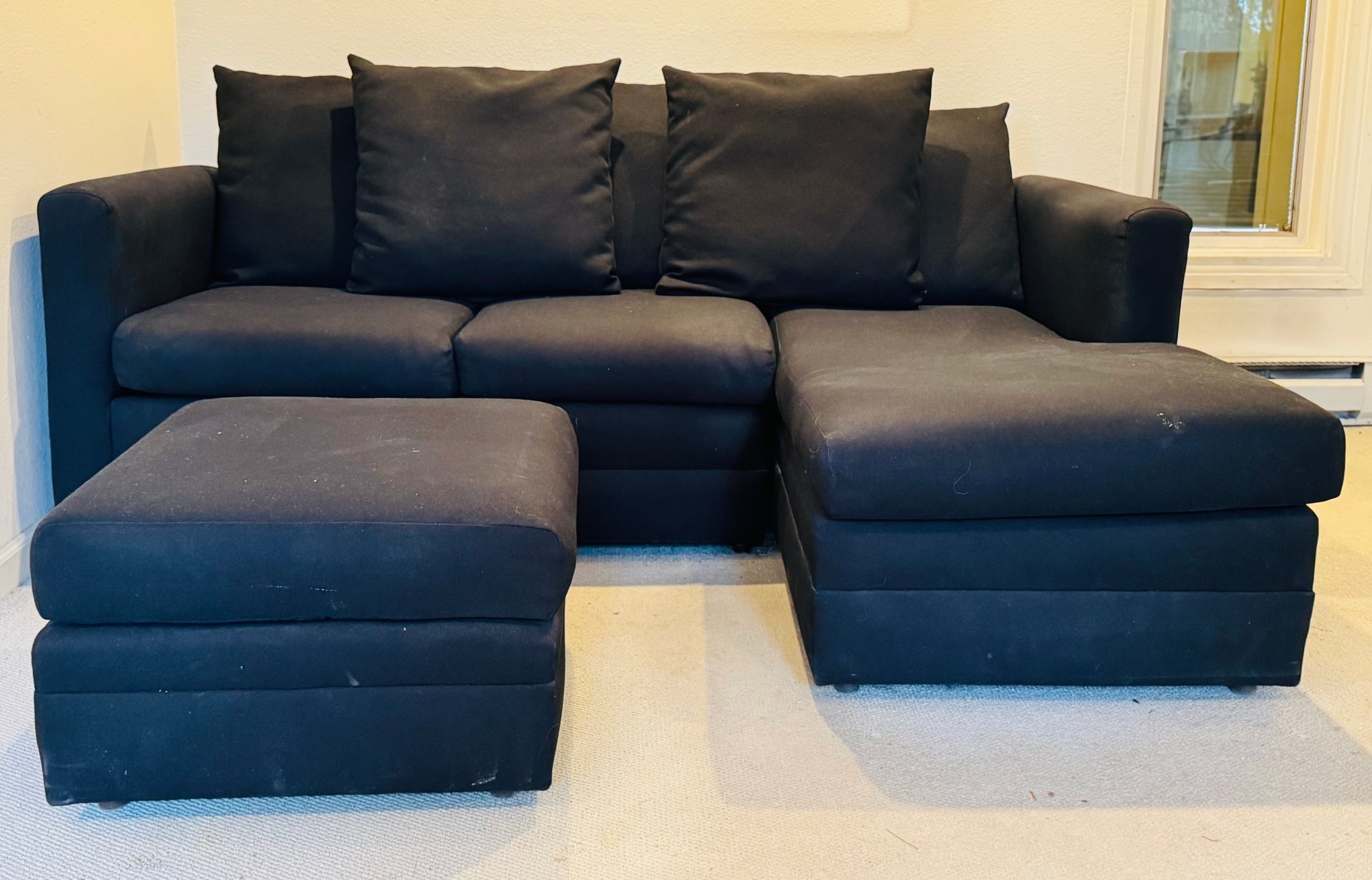 Modern Black Fabric L Shape Sofa With Ottoman #216856 | Auctionninja.com