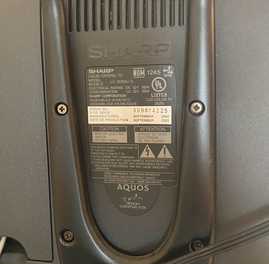 Sharp Aquos Liquid Crystal 20" TV Model LC-20S2U-s #211320 ...
