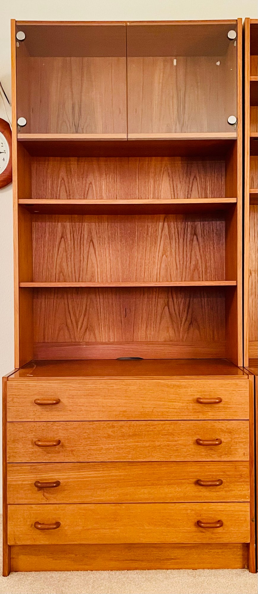 MCM Scandinavian Teak Wood Cabinet With Glass Doors On Top #136015 ...