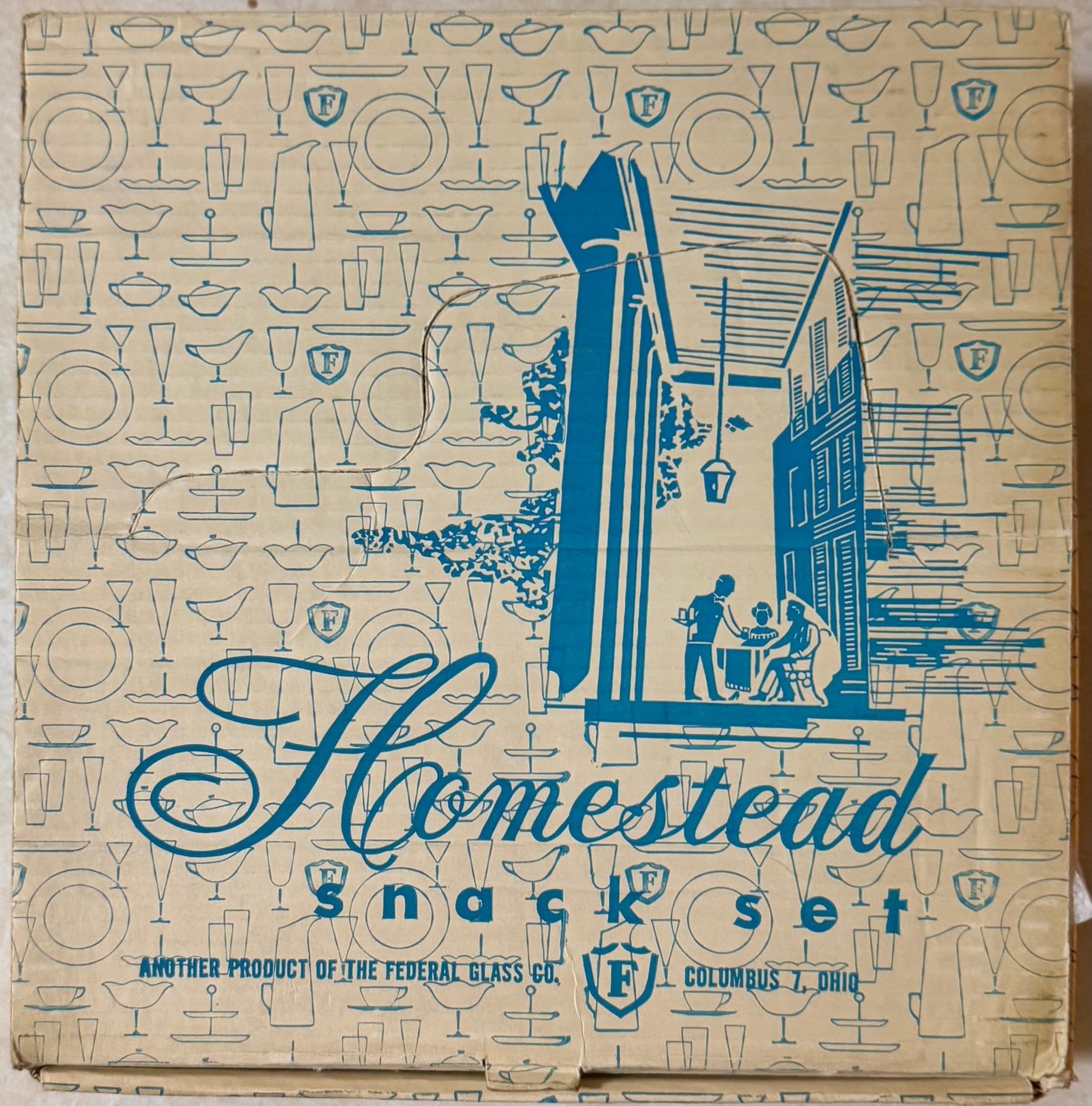 Vintage Federal Glass “Homestead” Snack Set – Boxed Set Of 4 Plates ...
