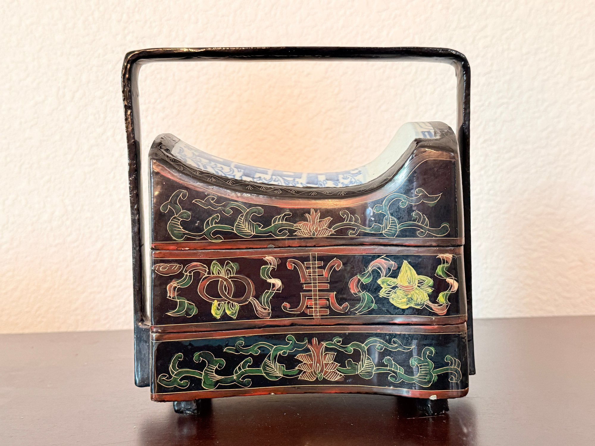 Vintage Chinese Red Lacquer Stacking Box With Porcelain Top #239559 ...