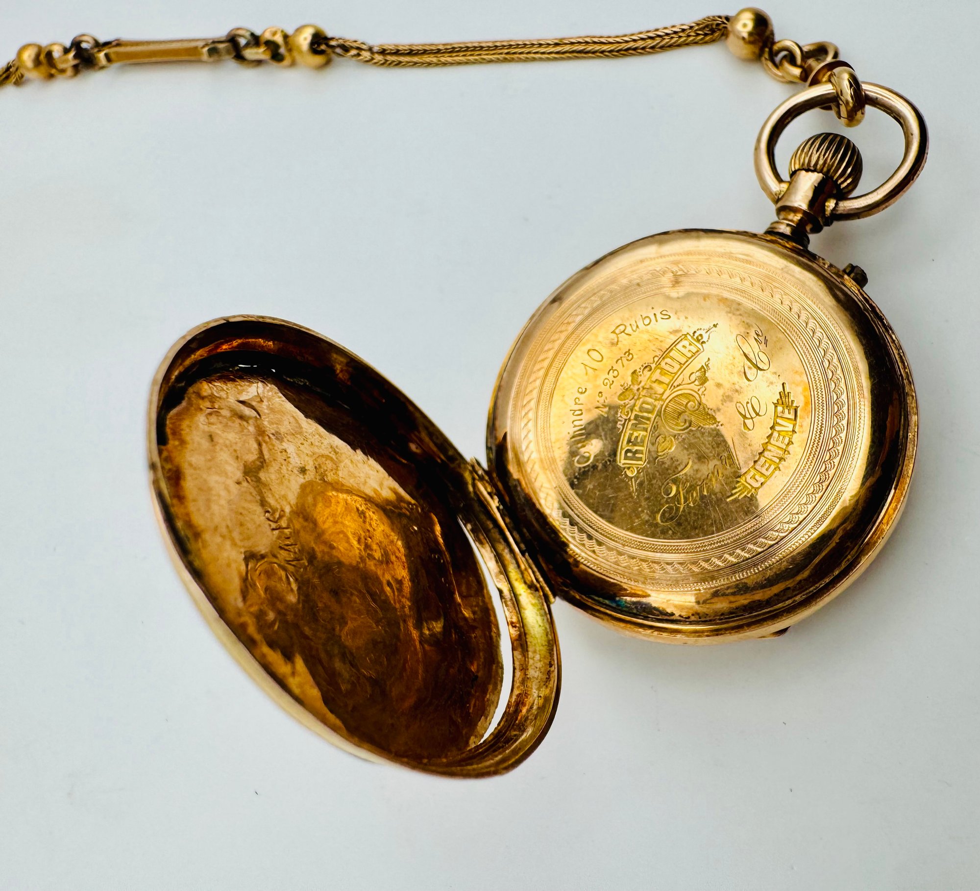 Antique Remontoir Cylindre 10 Rubis 14k Gold Ladies Pocket Watch With ...